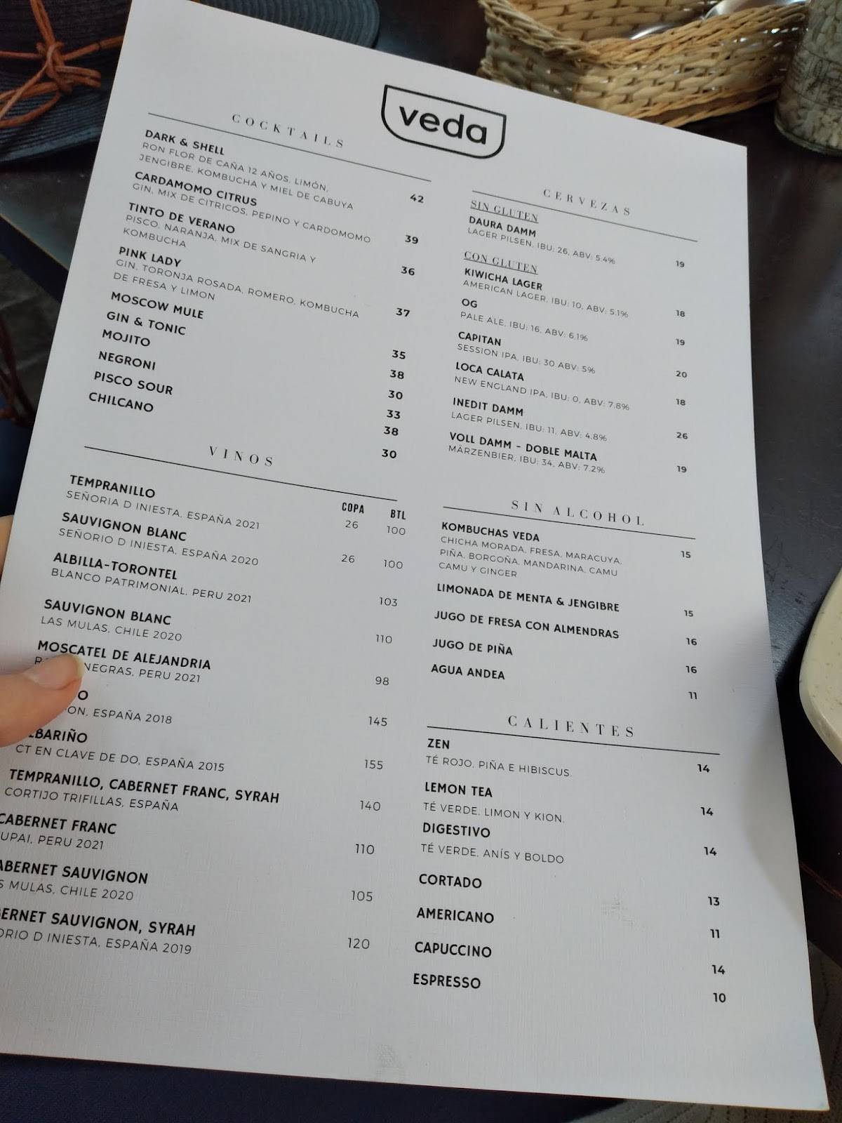 Carta de Veda Restaurante, Miraflores