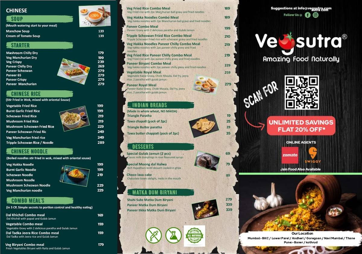 Menu at Veg Sutra Kothrud, Pune