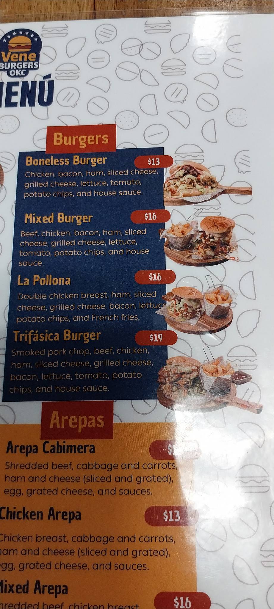 Carta del restaurante VeneBurgers OKC, Oklahoma City