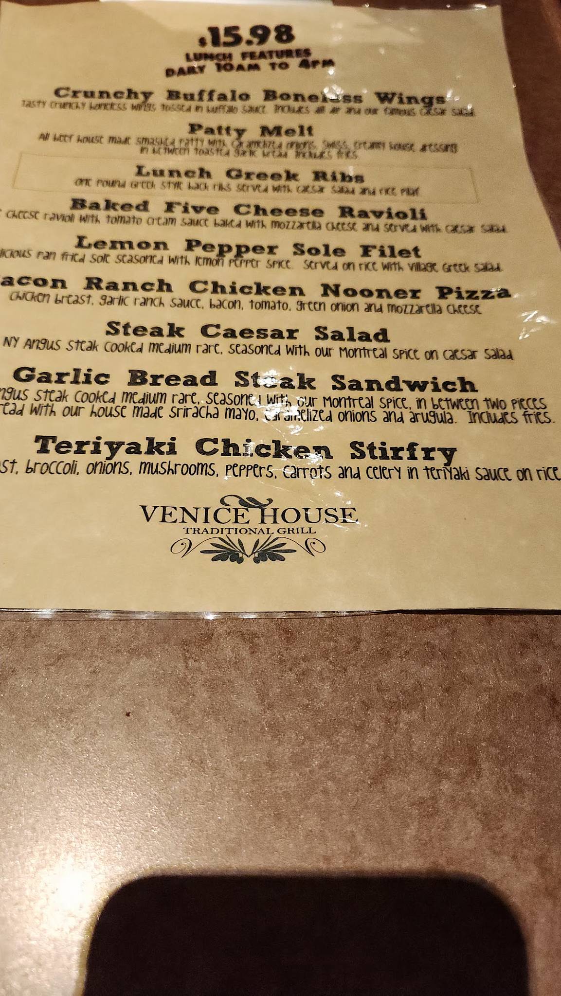 Menu at Venice House Traditional Grill pizzeria, Saskatoon, 906 Central Ave