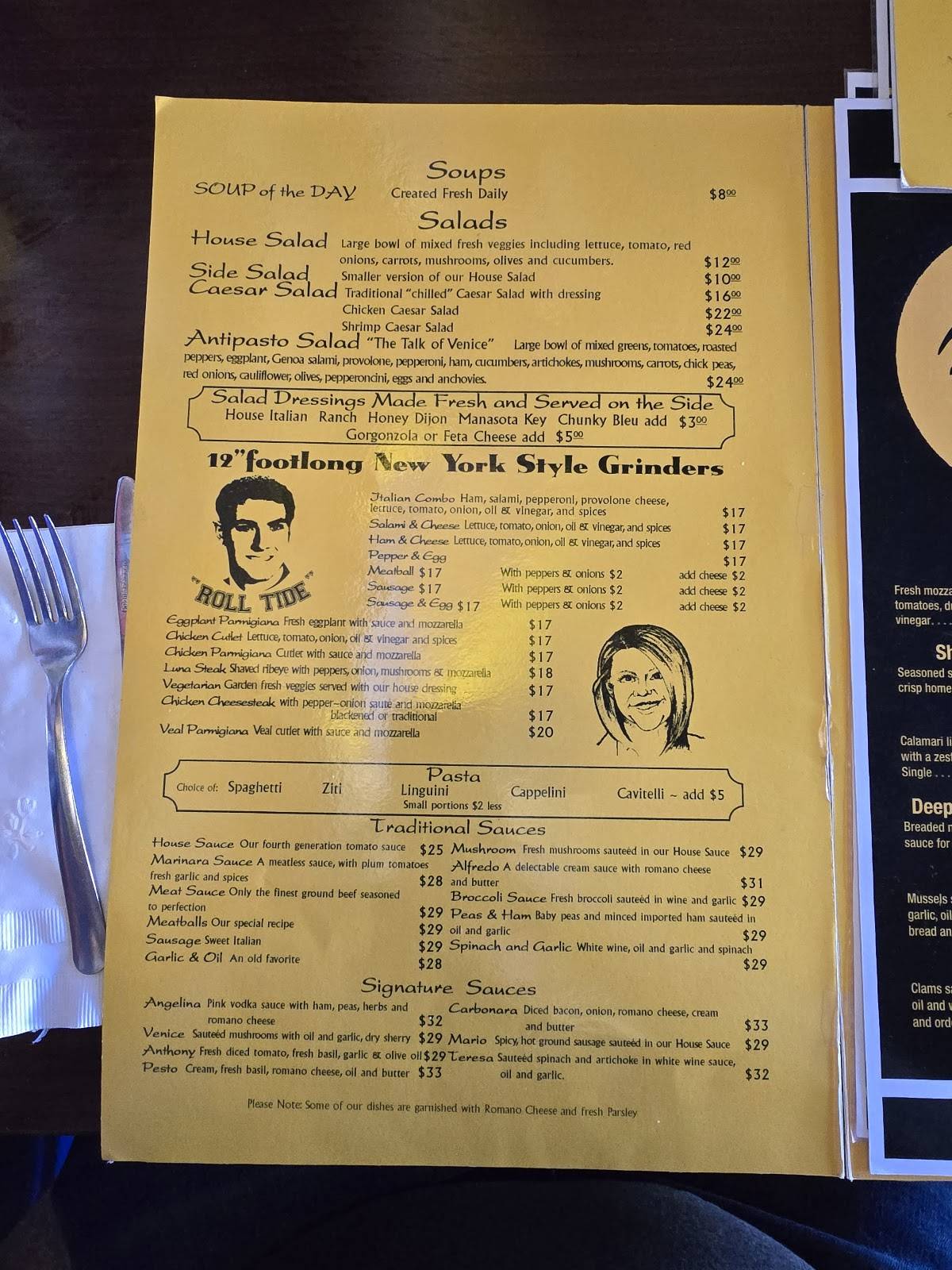 Menu at Luna Restaurant, Venice