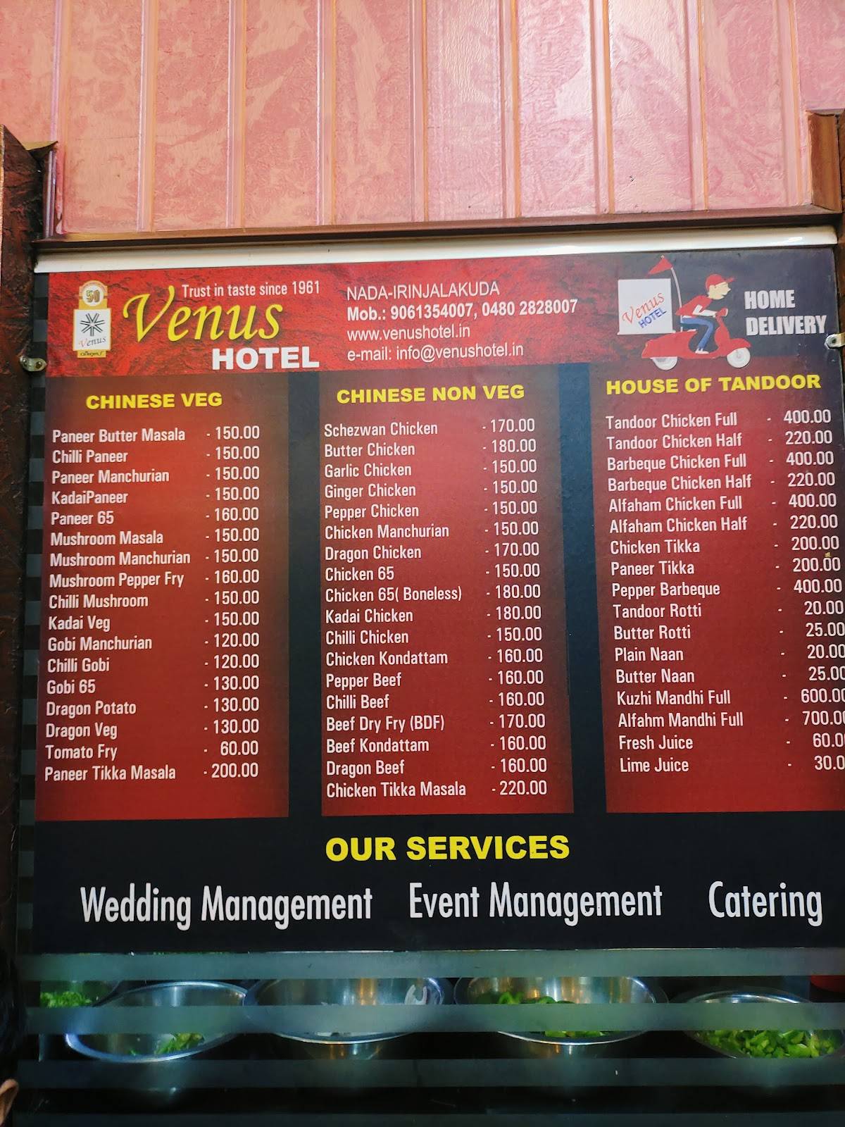 Menu at Venus Restaurant, Irinjalakuda, Thrissur, Irinjalakuda