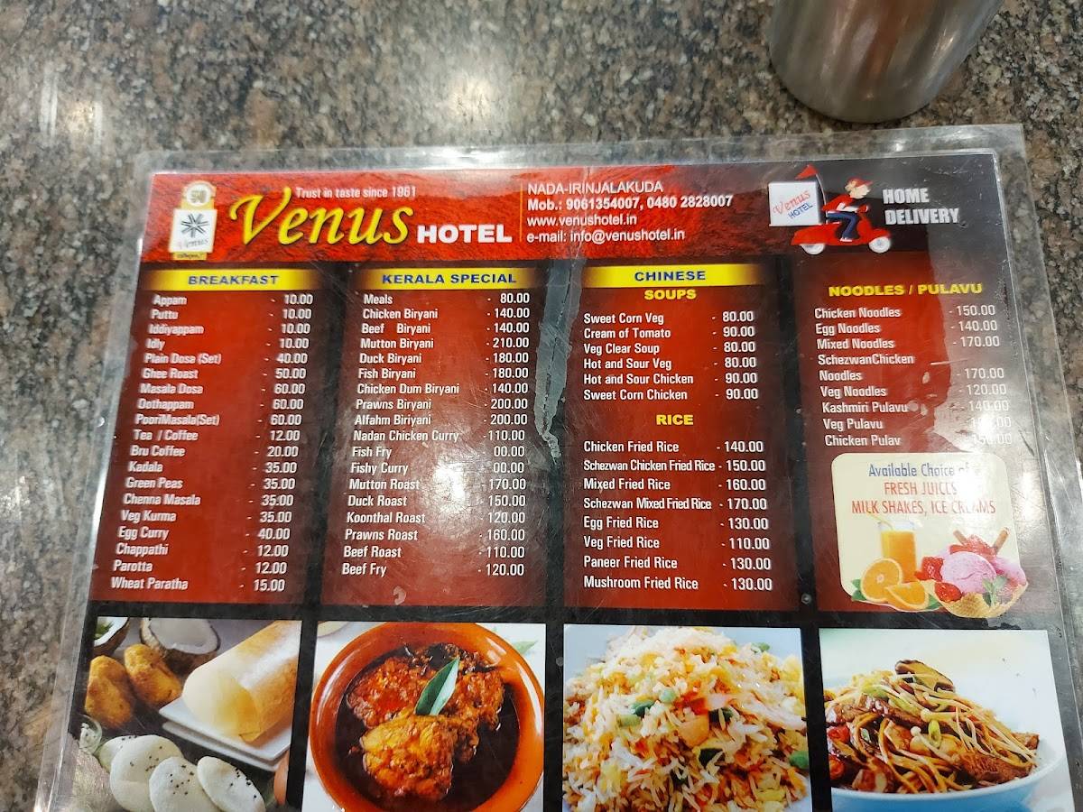 Menu at Venus Restaurant, Irinjalakuda, Thrissur, Irinjalakuda