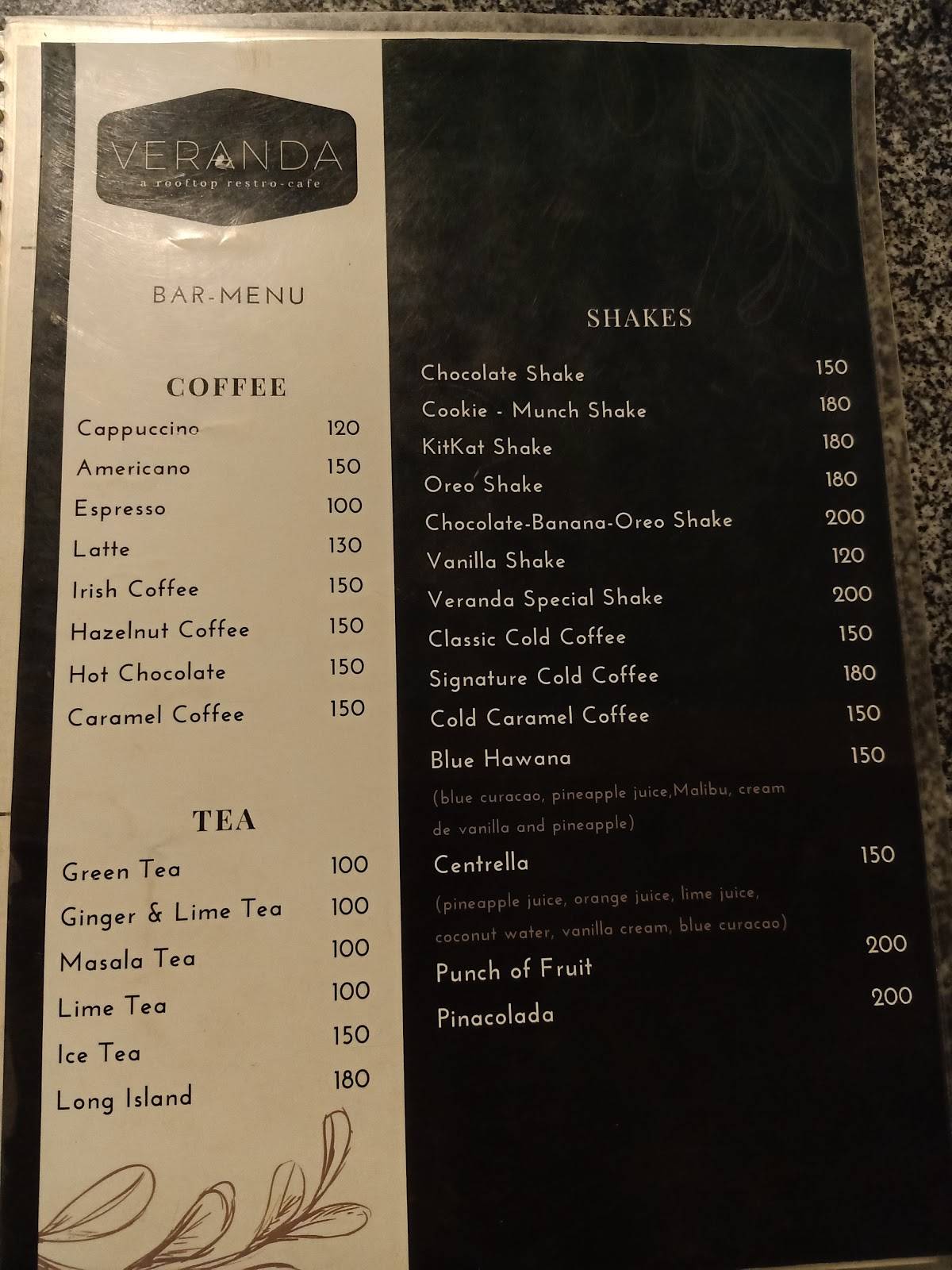 Menu at Veranda Rooftop Restro Cafe, Ahmedabad