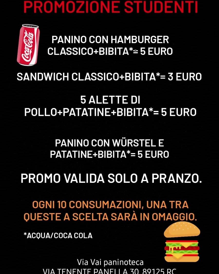 Menu au Via vai paninoteca Reggio Calabria, Reggio de Calabre
