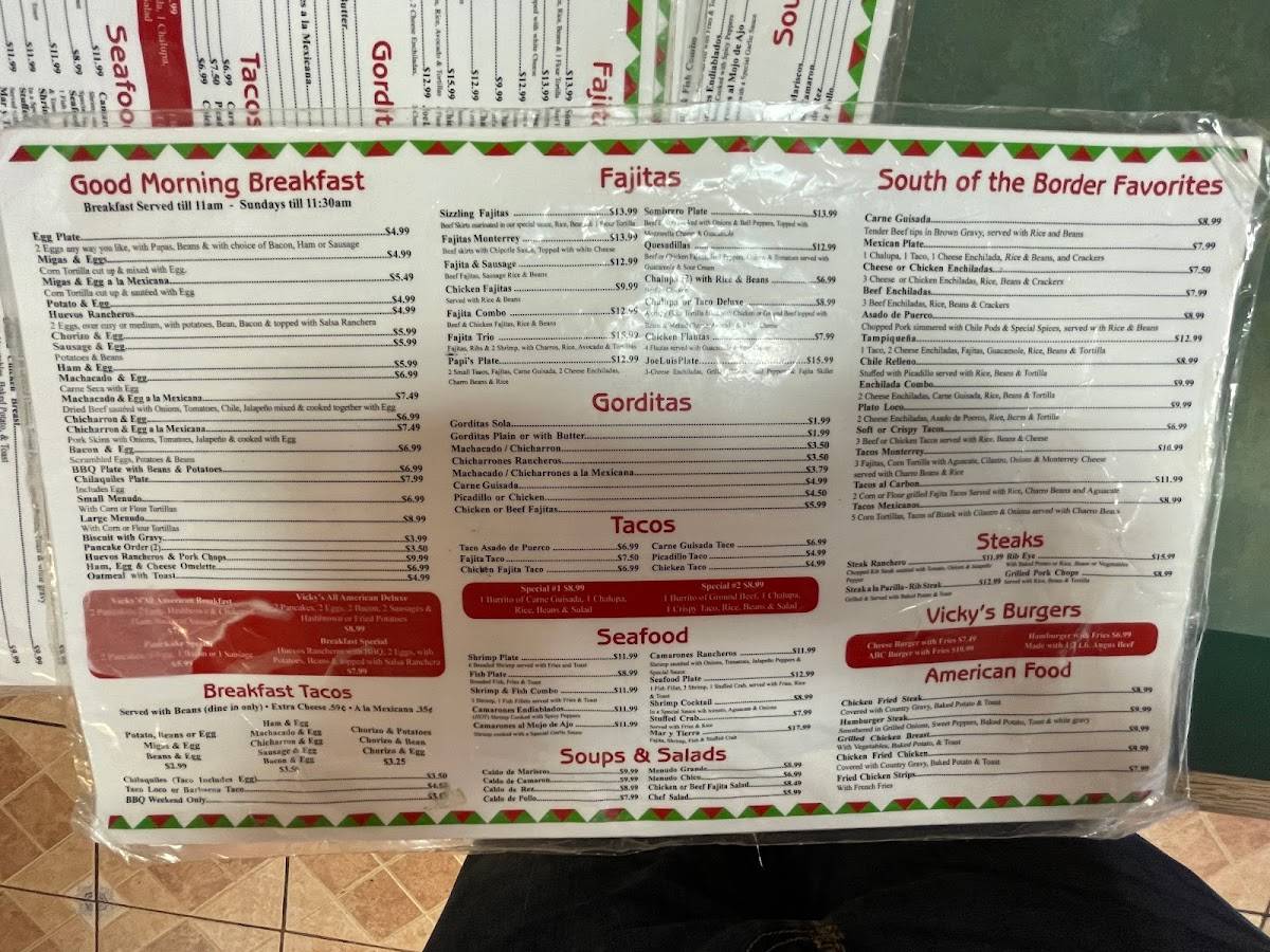 Menu at Vicky's Restaurant, San Benito