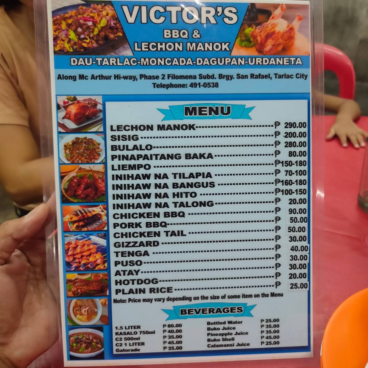Menu at Victor's Barbeque & Lechon Manok, Tarlac City