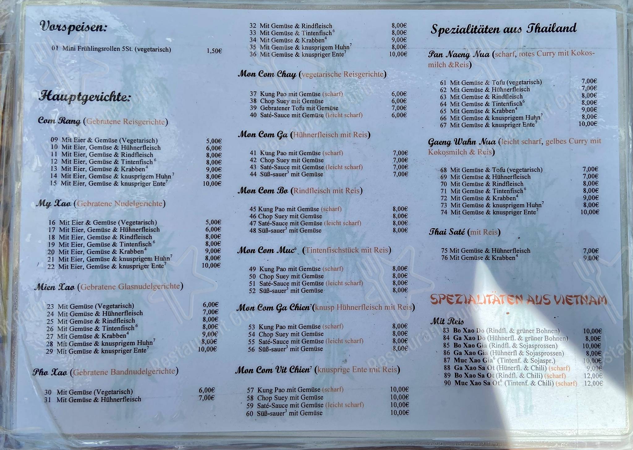 Speisekarte von Vietnam Bistro restaurant, Rutesheim