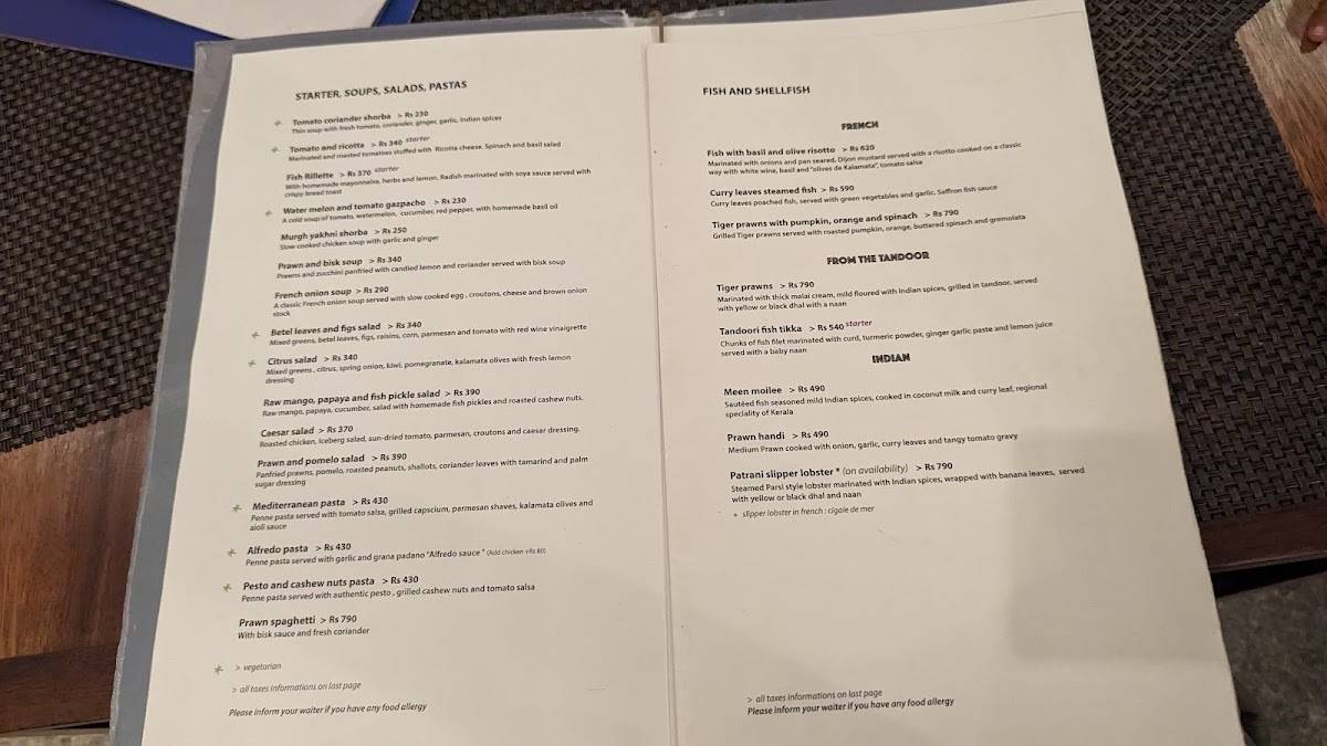 Menu at Villa Shanti Hotel & Restaurant, Puducherry