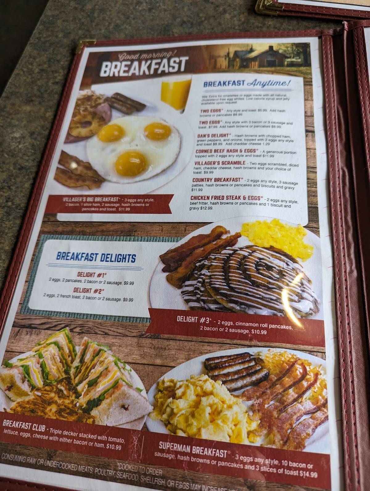 Menu at Villagers Restaurant, Holly