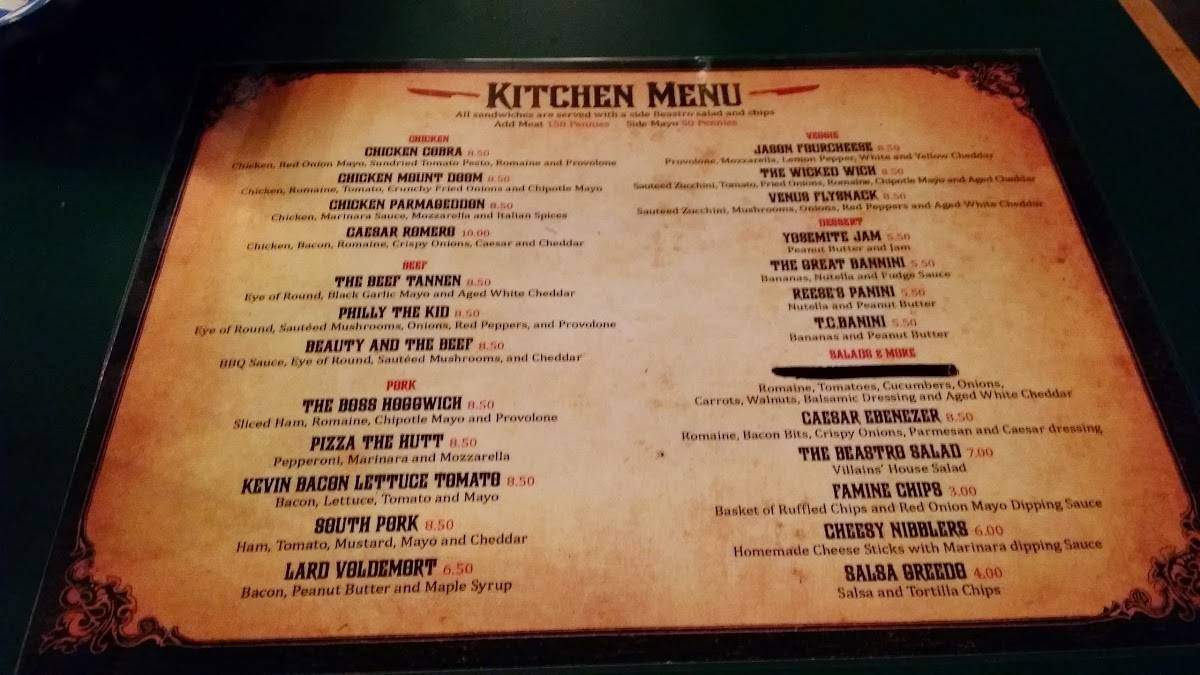 Menu at Villains pub & bar, Windsor