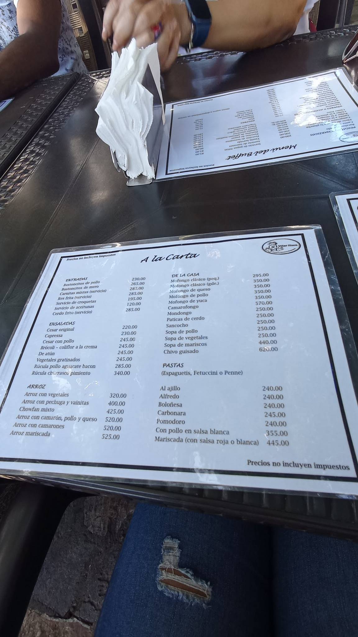 Carta del restaurante Villar Hermanos, Santo Domingo