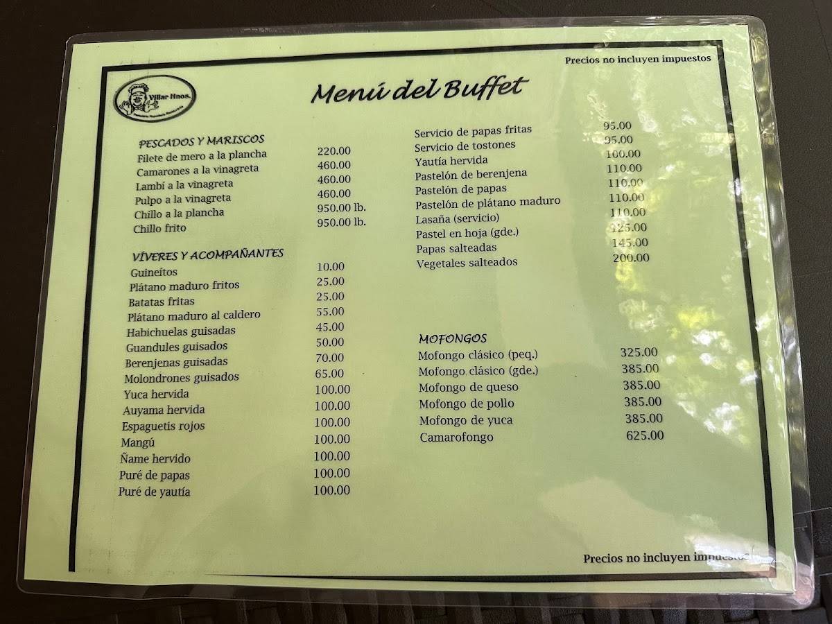 Carta del restaurante Villar Hermanos, Santo Domingo