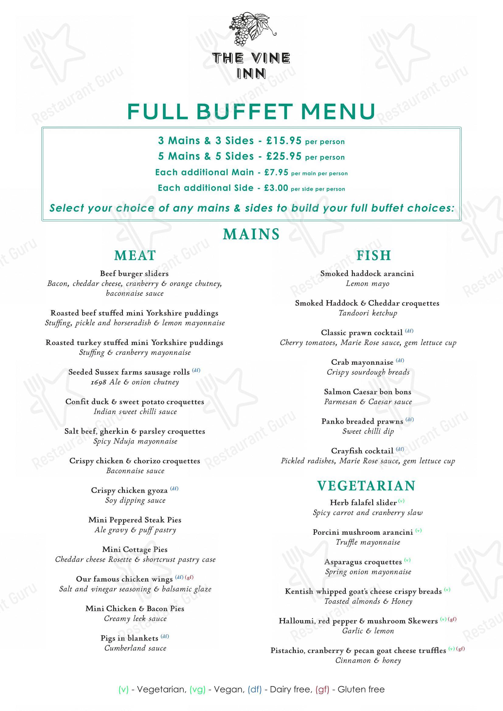 Menu at Vine Inn pub & bar, Tenterden