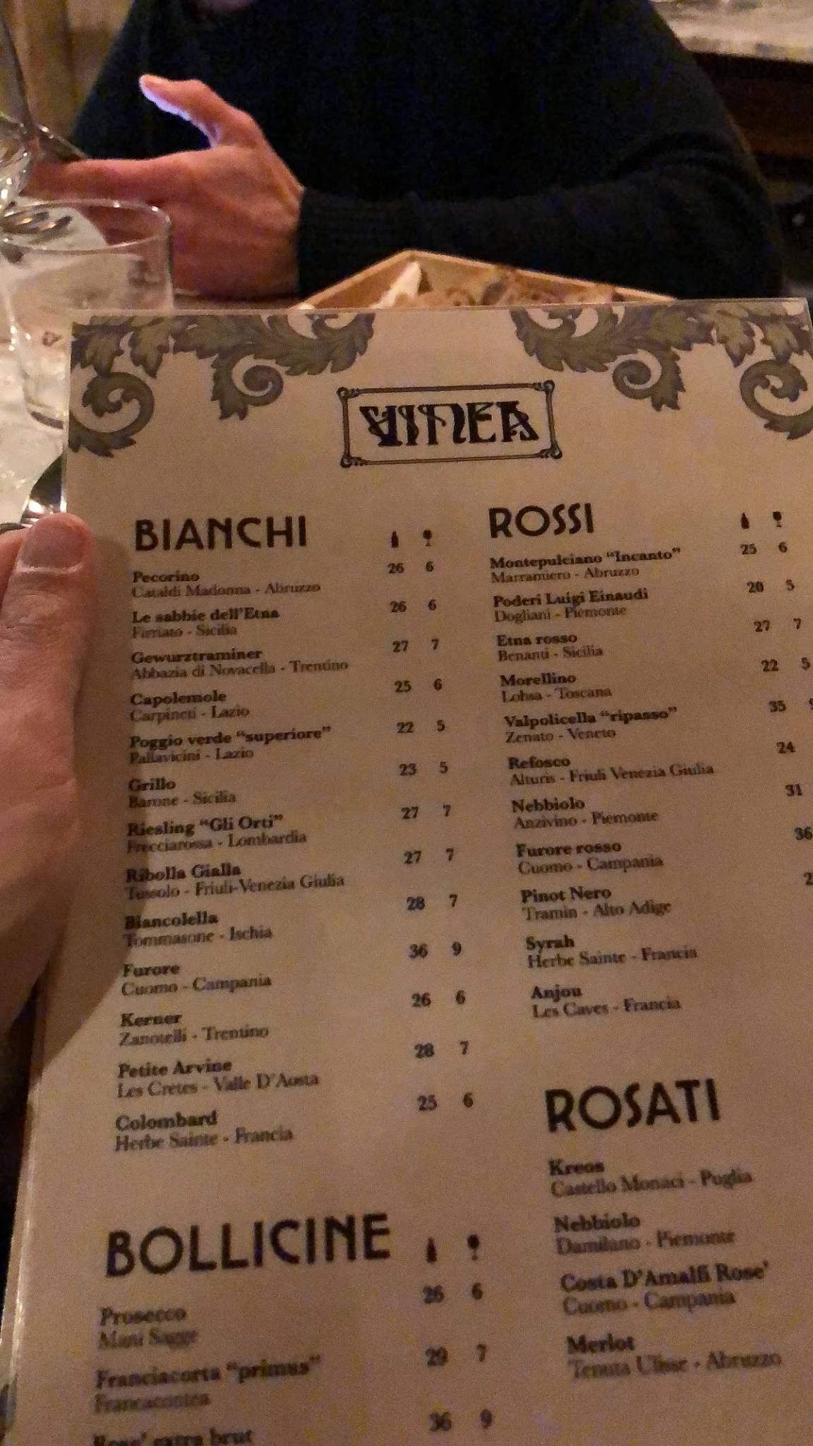 Menu at Vinea pub & bar, Rome, Via Conca d'Oro
