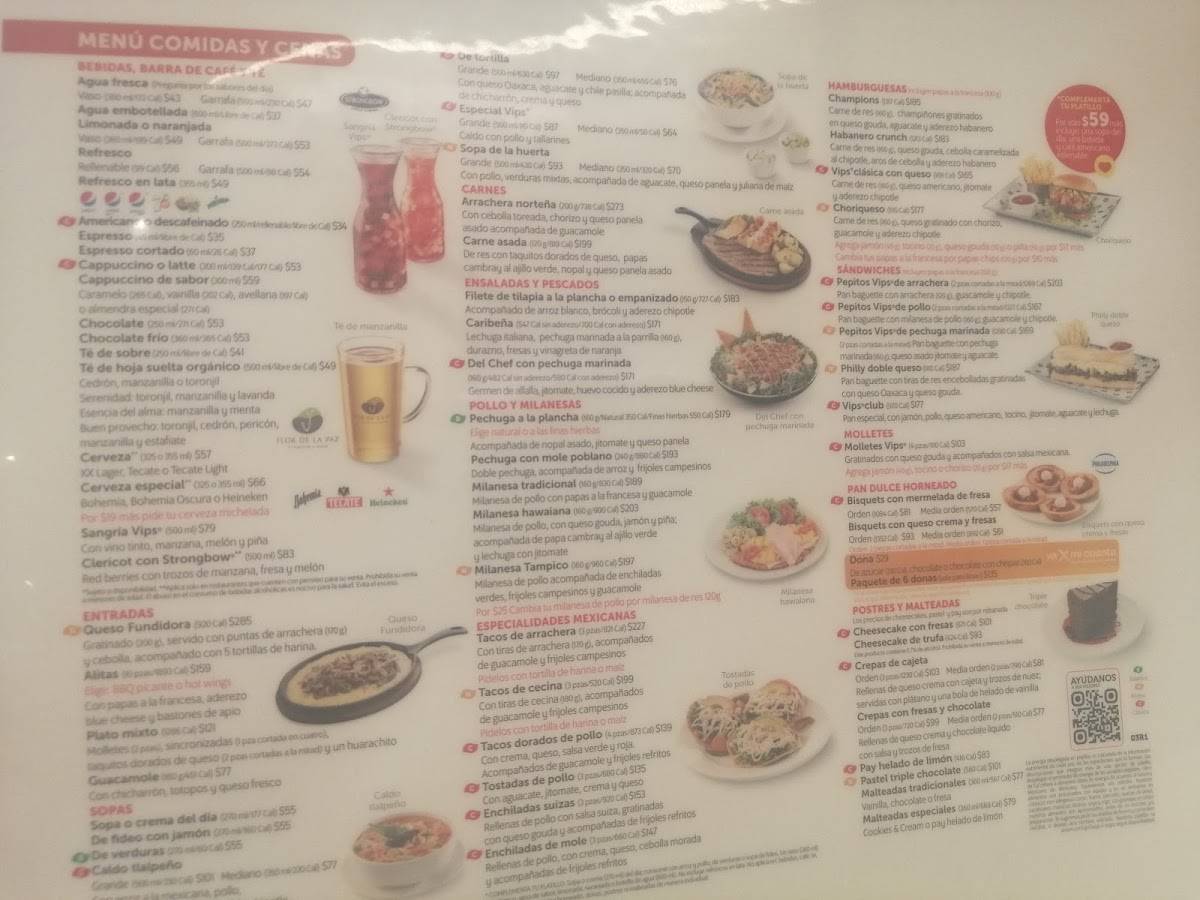 Carta del restaurante Vips Las Antenas, Mexico