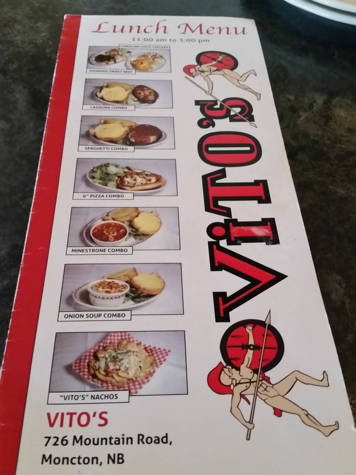 Menu at Vito’s pizzeria, Moncton
