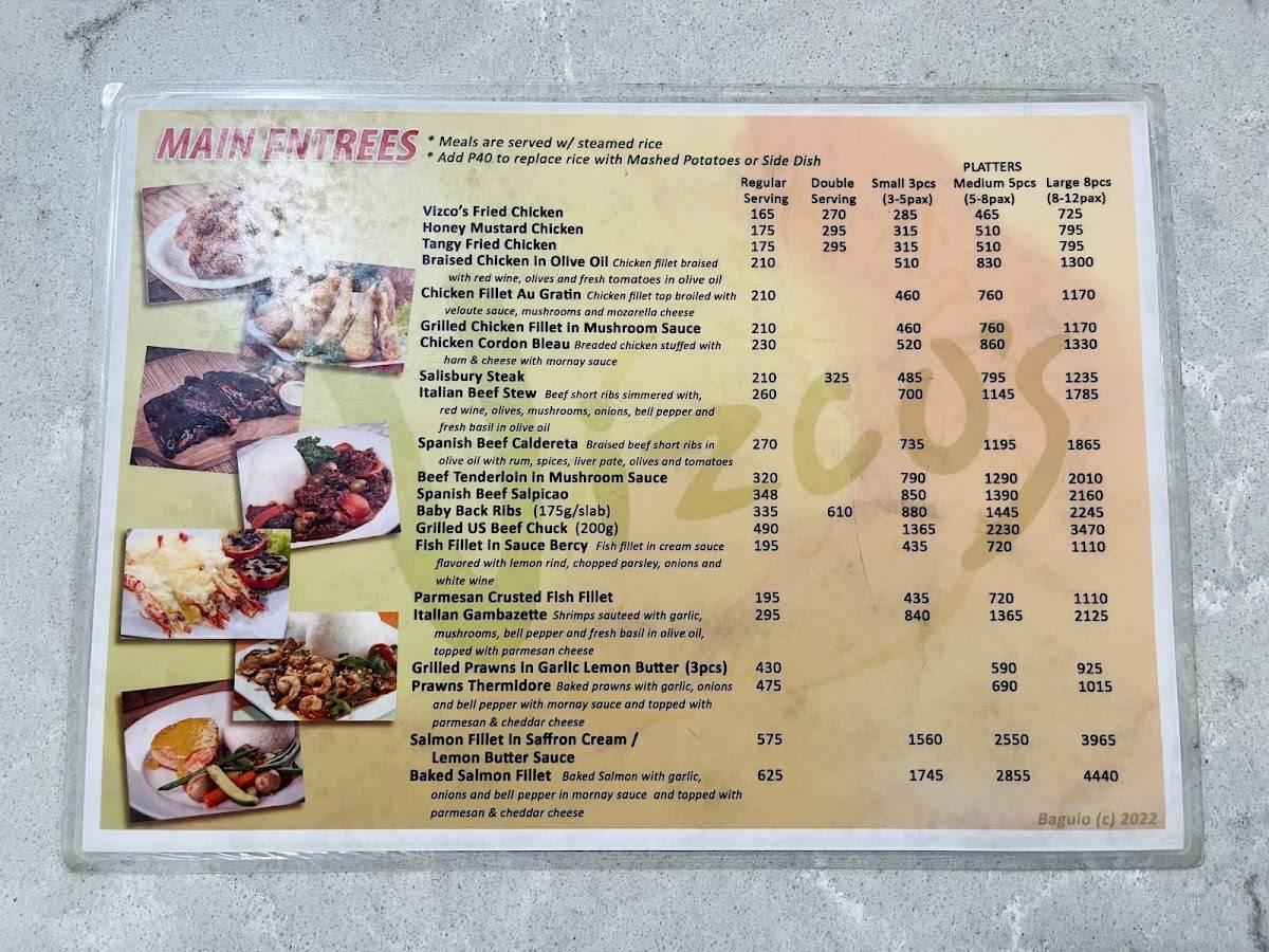 Menu at Vizco's Restaurant & Cake Shop, Baguio