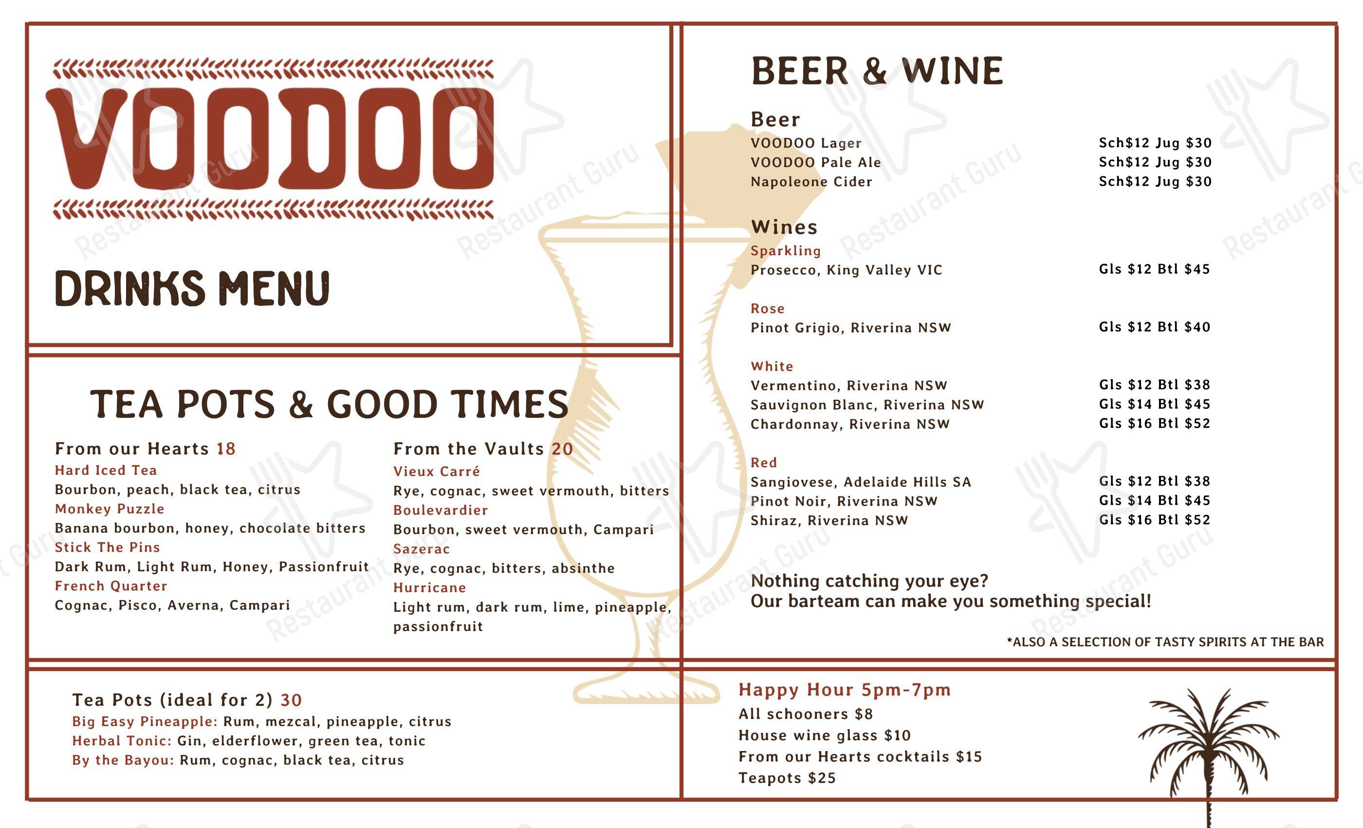 Menu at Voodoo Bar & Grill Melbourne, Melbourne