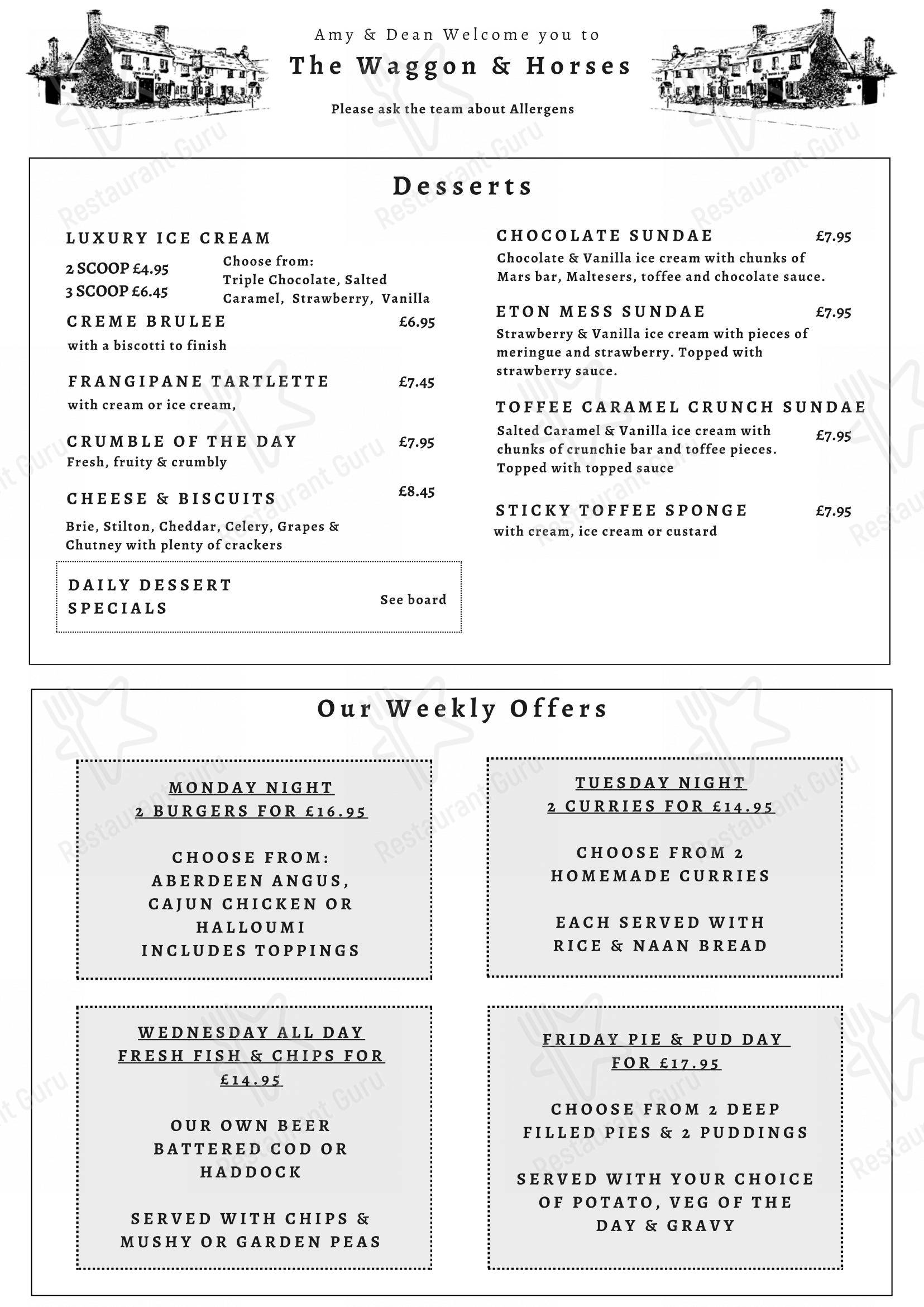 Carta del pub y bar Waggon & Horses, Hitchin