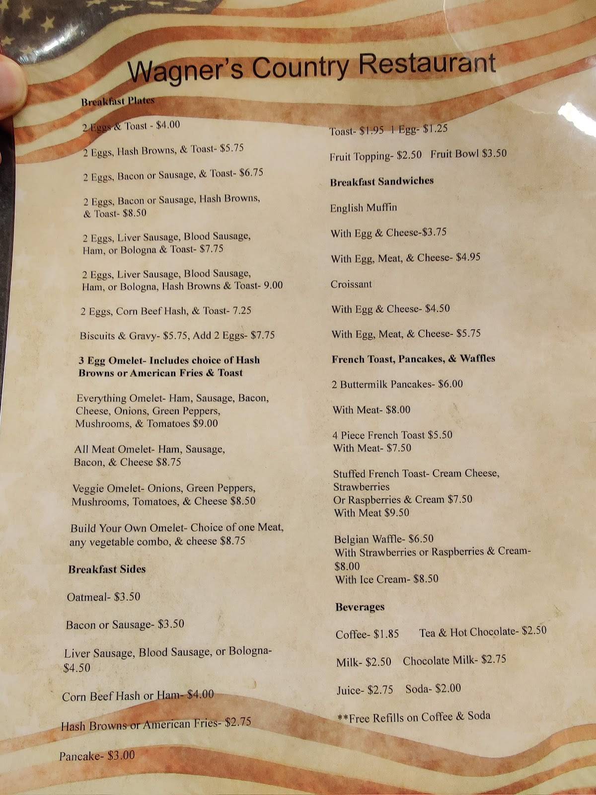 Menu at Wagner's Country Restaurant LLC, Francis Creek