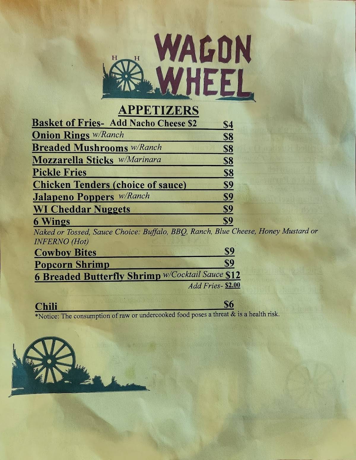 Menu at Wagon Wheel Delavan pub & bar, Delavan