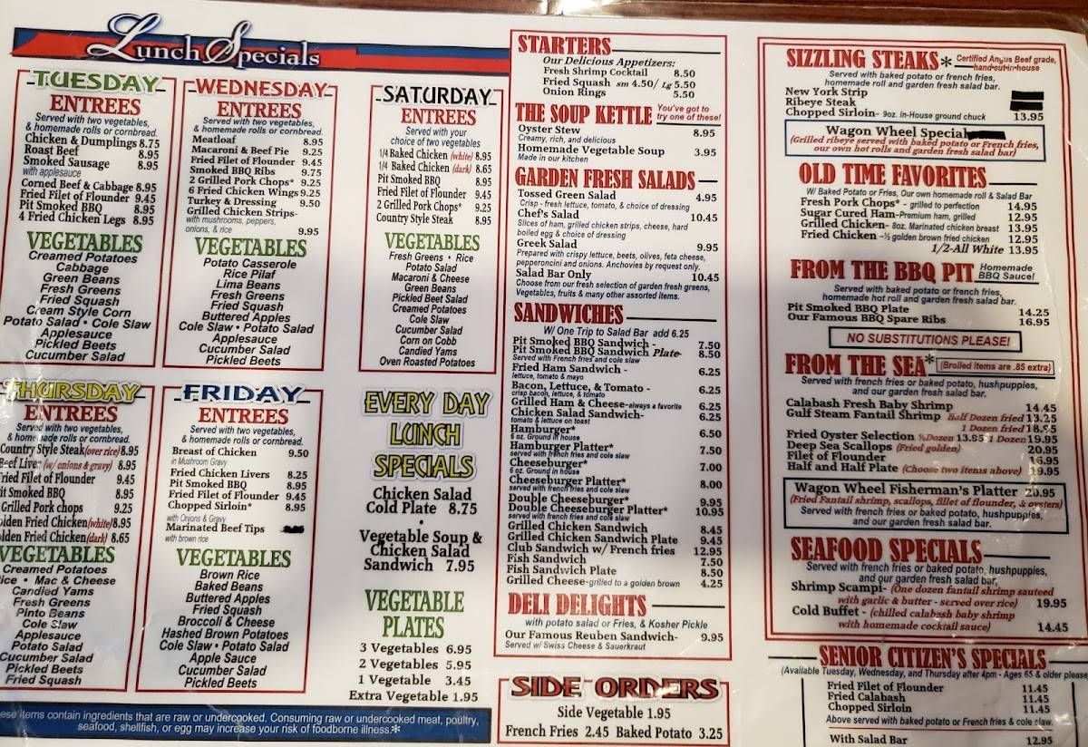 Menu at Wagon Wheel Restaurant, Fort Lawn