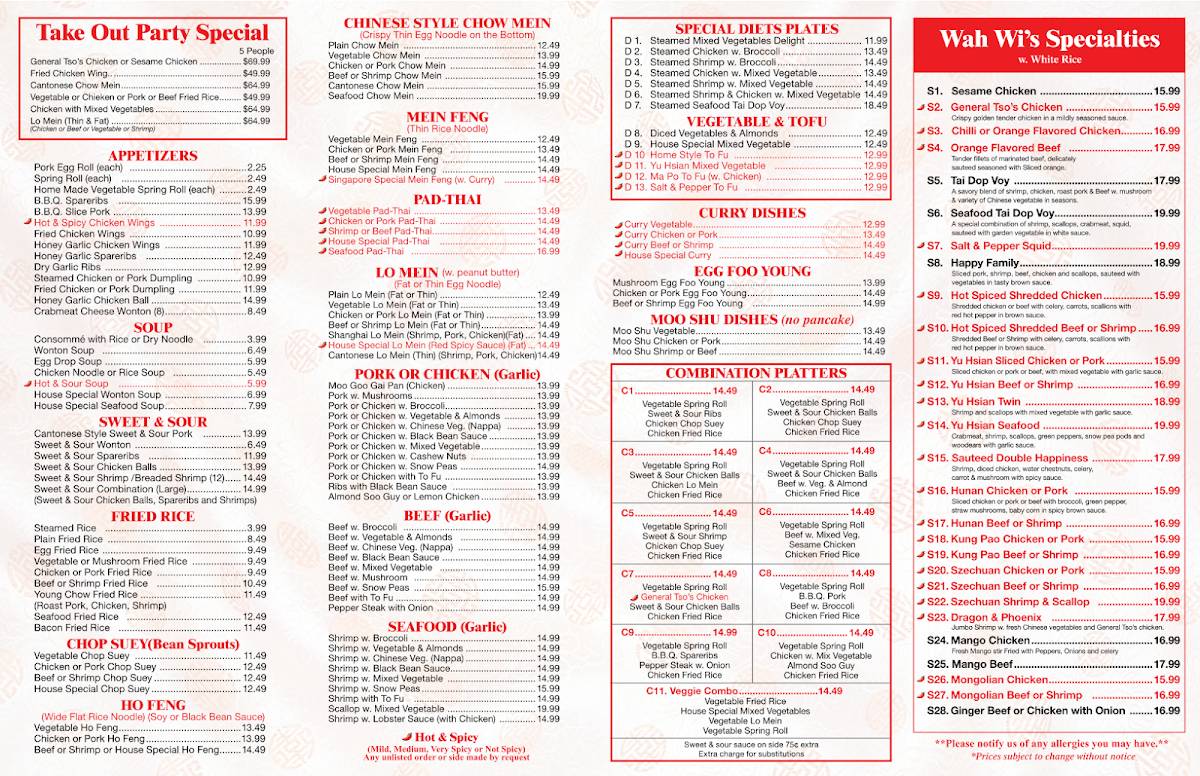 Wah Do Chinese Restaurant Menu Urbanspoonzomato Hazukido's Menu