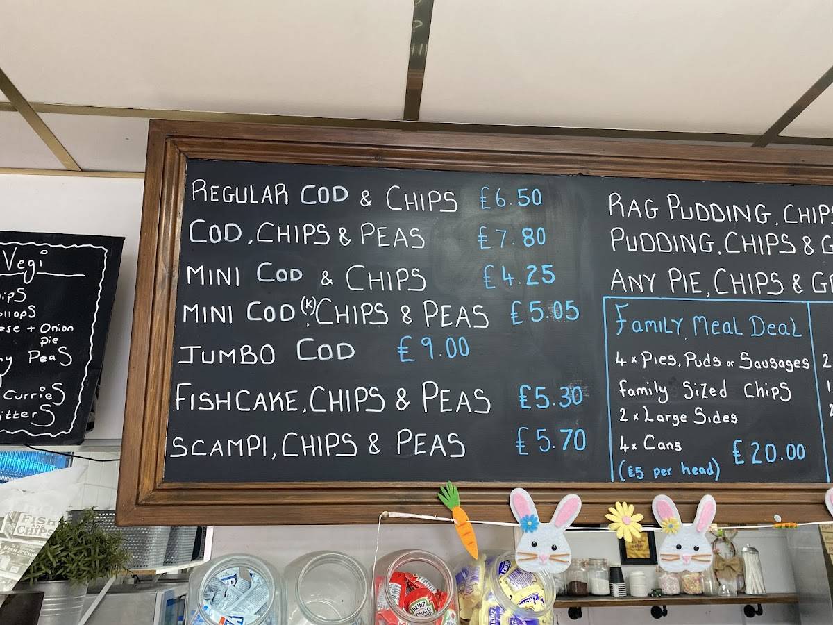 Menu at Walmersley Chippy restaurant, Bury