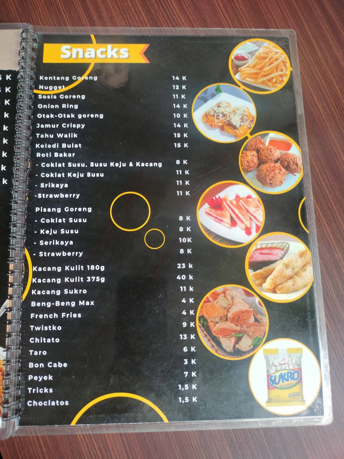 Menu at Warkop Pelabuhan, Pontianak