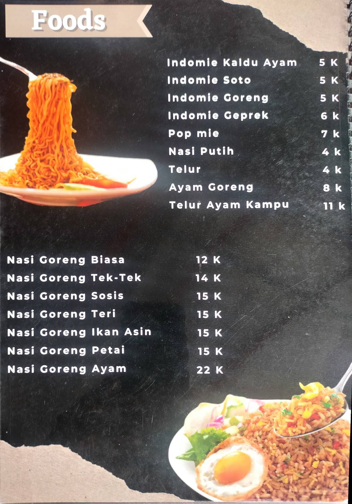 Menu at Warkop Pelabuhan, Pontianak