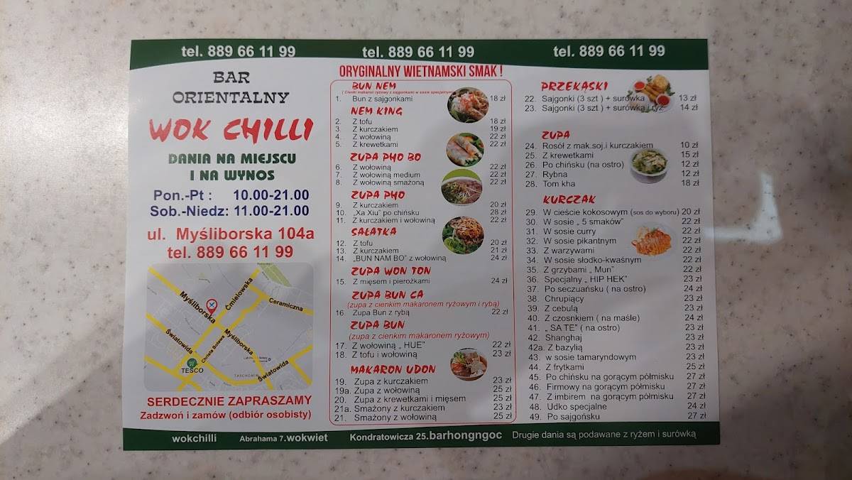 Menu at Bar Wok Chilli, Warsaw