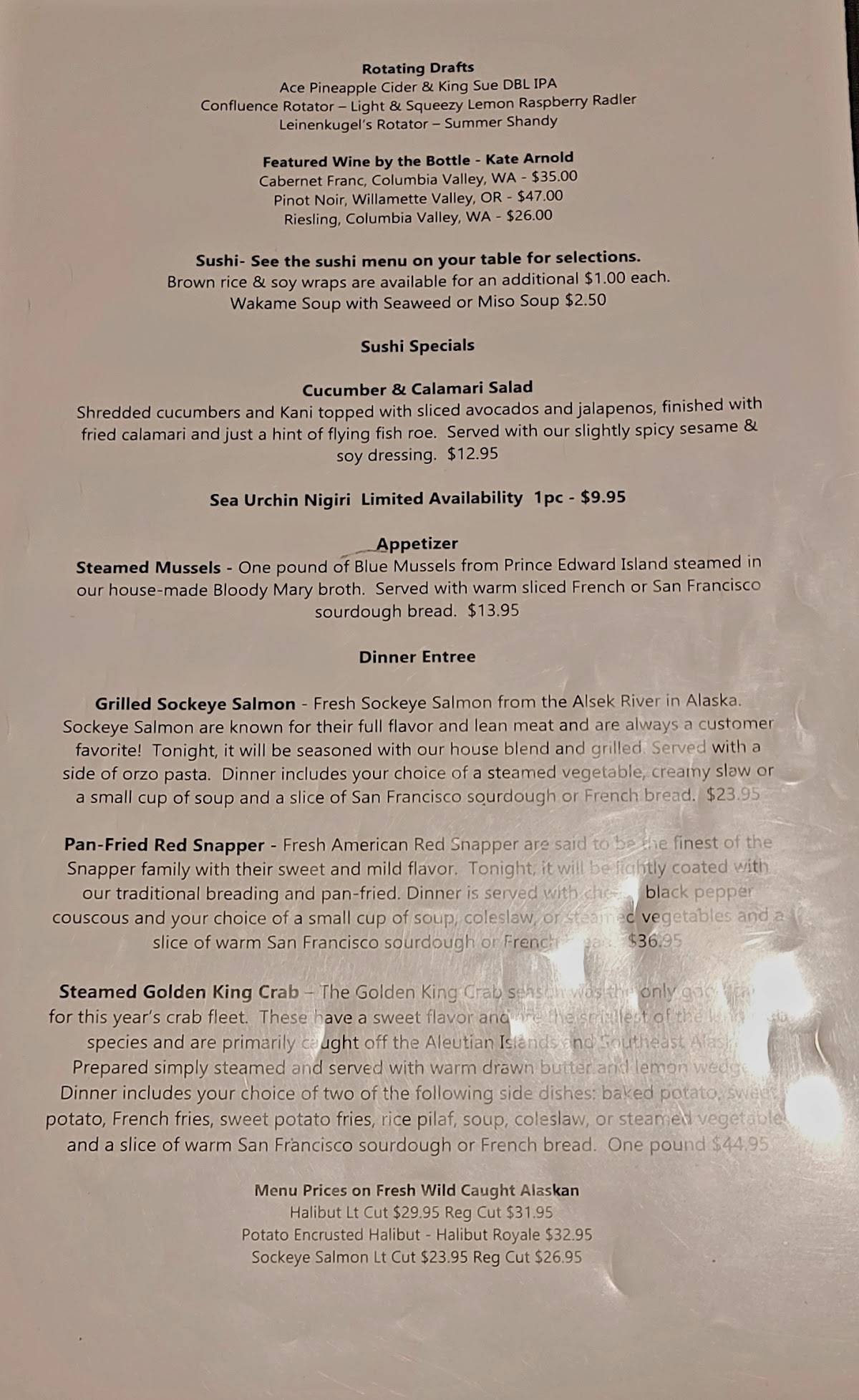 Menu at Waterfront Seafood Market restaurant, West Des Moines ...