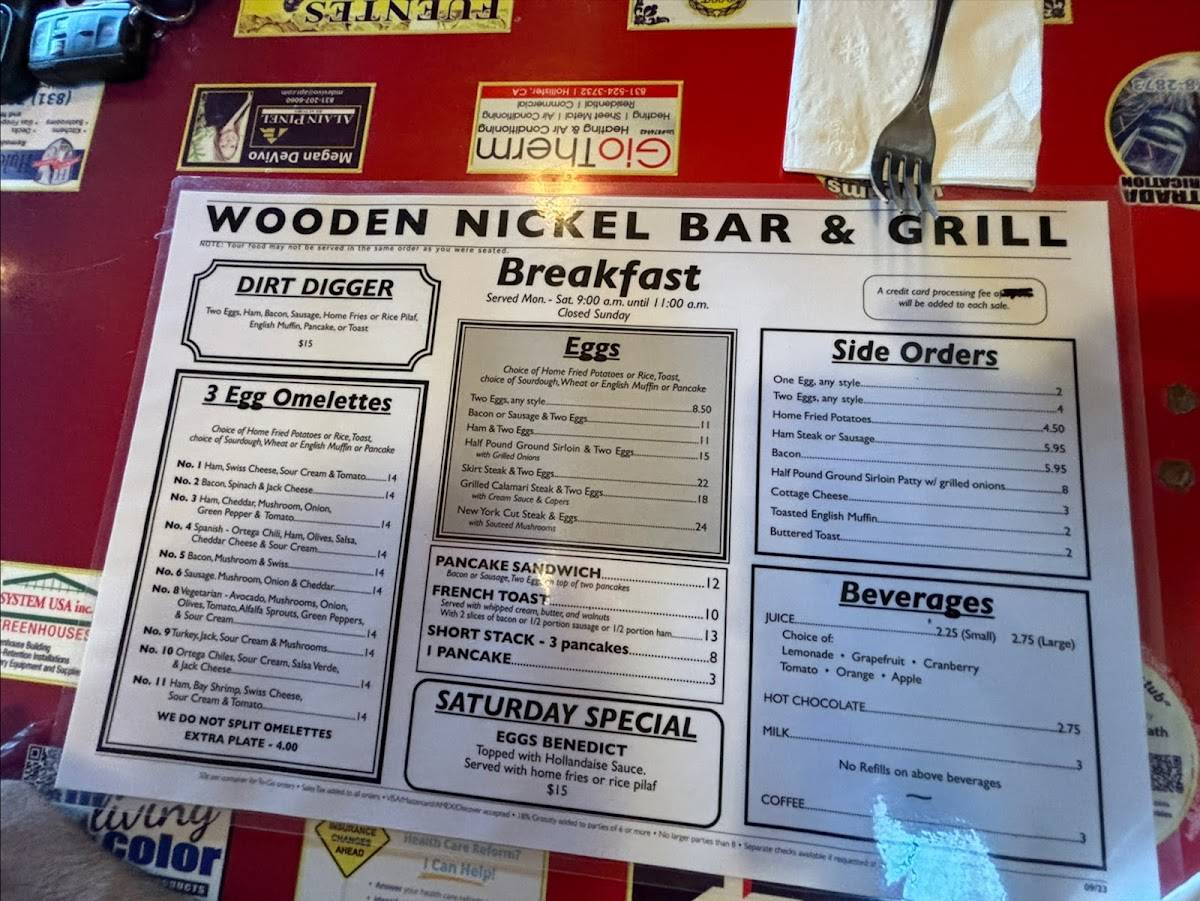 Menu at Wooden Nickel Bar & Grill, Freedom