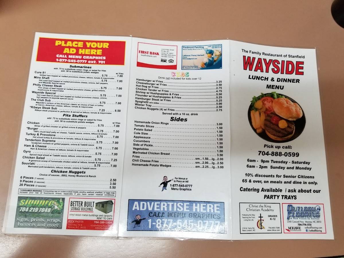 Menu at Wayside Family Restaurant, Stanfield, 101 NC-200