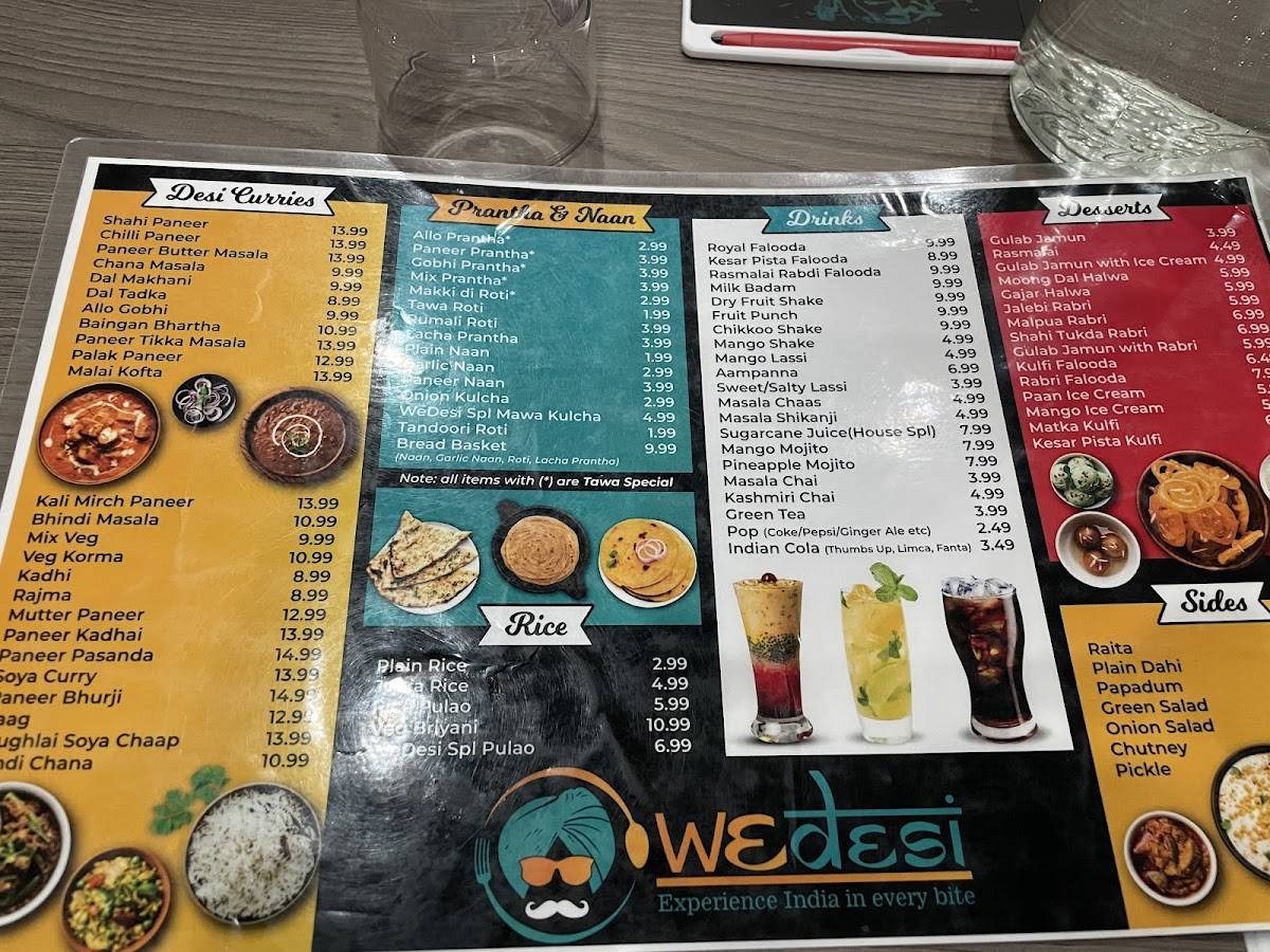 Menu at WeDesi restaurant, Montréal