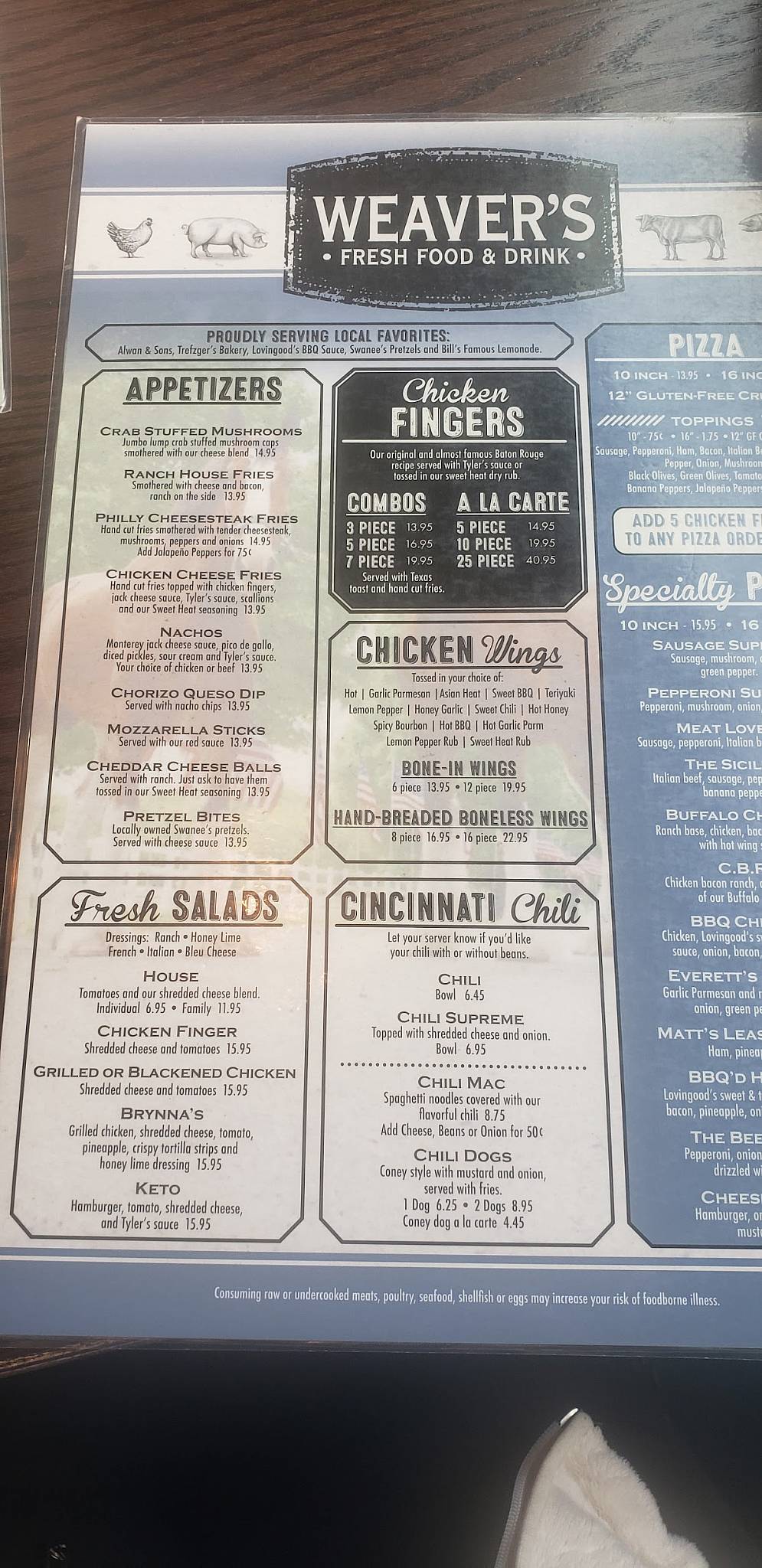 Menu at Weaver's Fresh Food and Drink pub & bar, Peoria