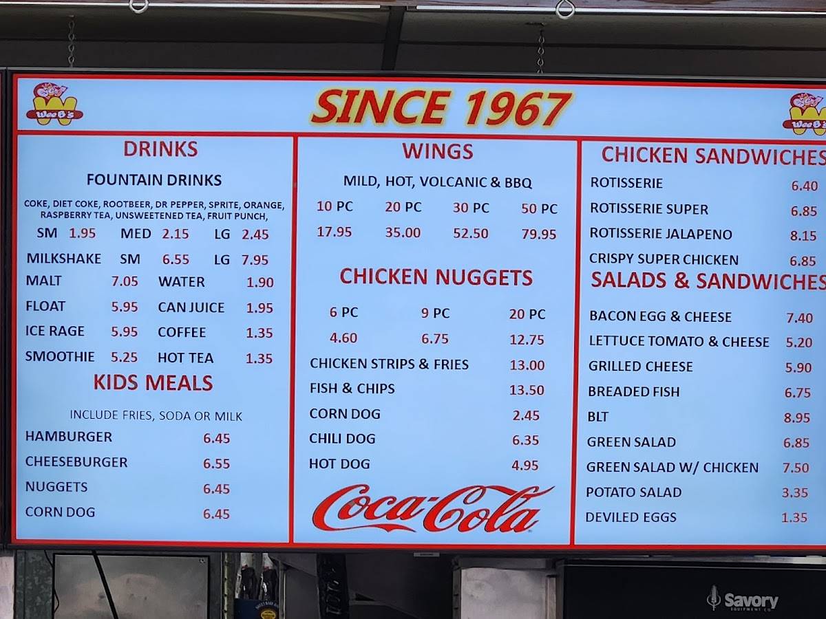 Menu at Wee B's restaurant, Anchorage, O'Malley Rd
