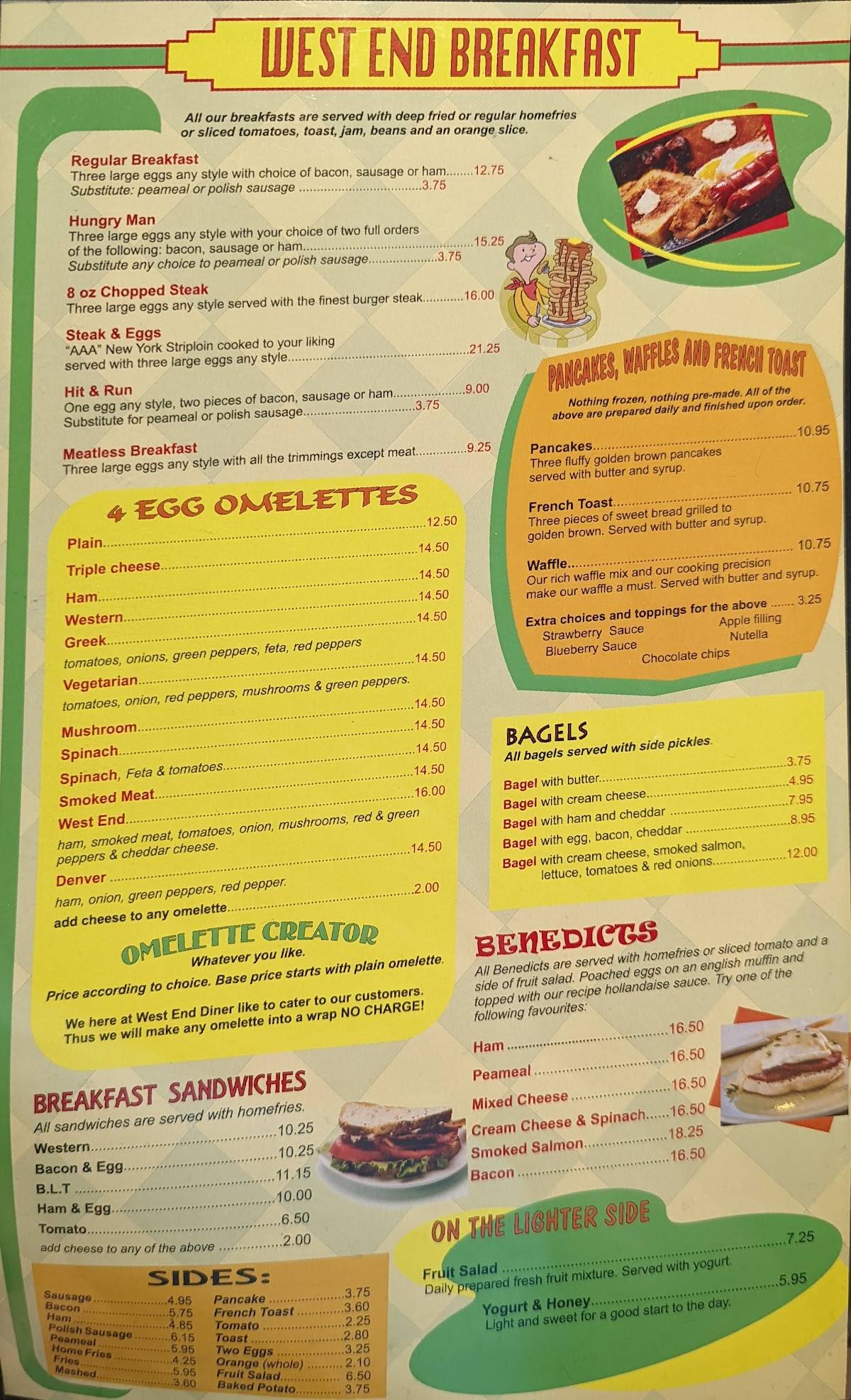 Menu at West End Diner restaurant, Hamilton