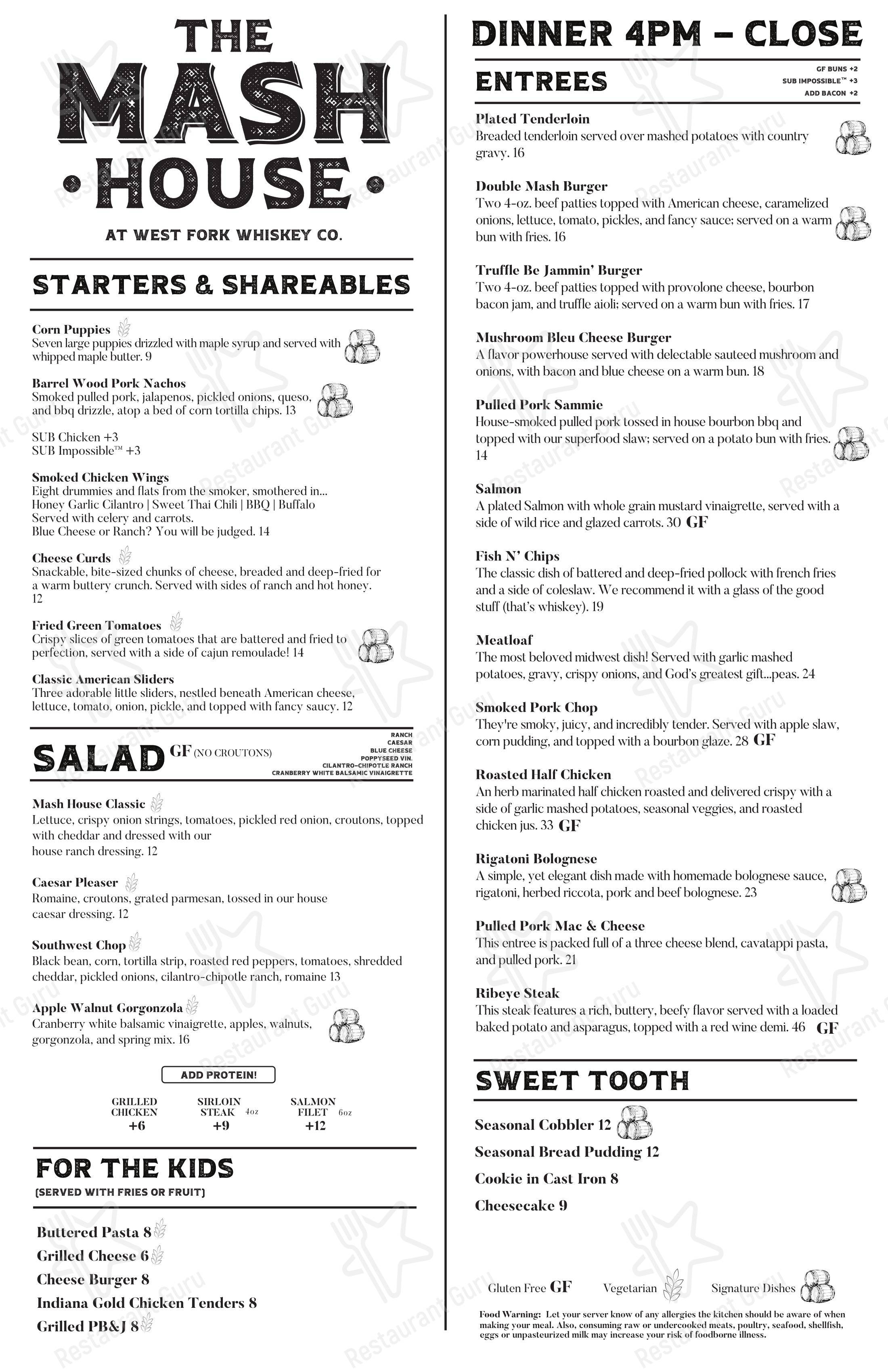 Menu at The Mash House restaurant, Westfield