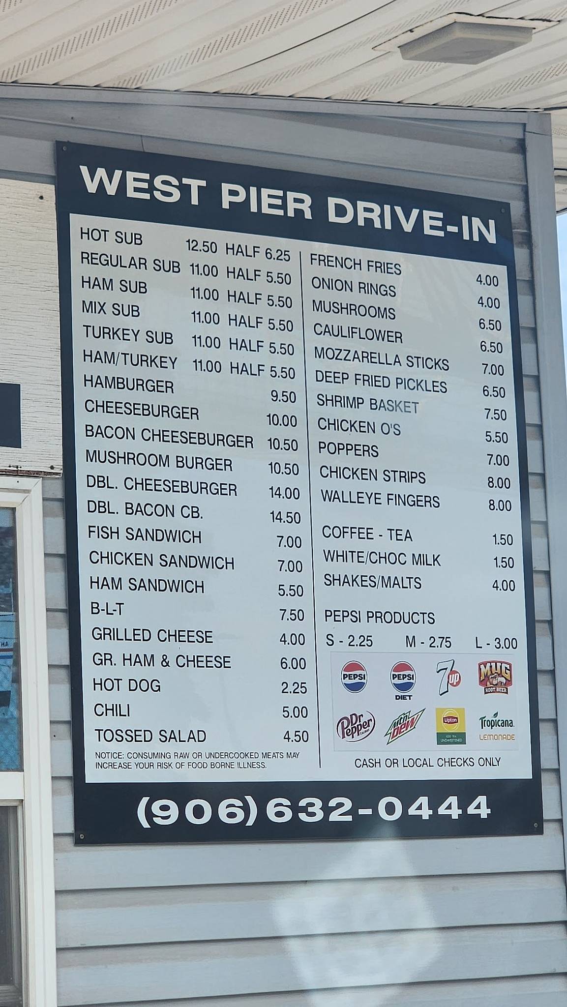 Menu at West Pier Drive-In restaurant, Sault Ste. Marie