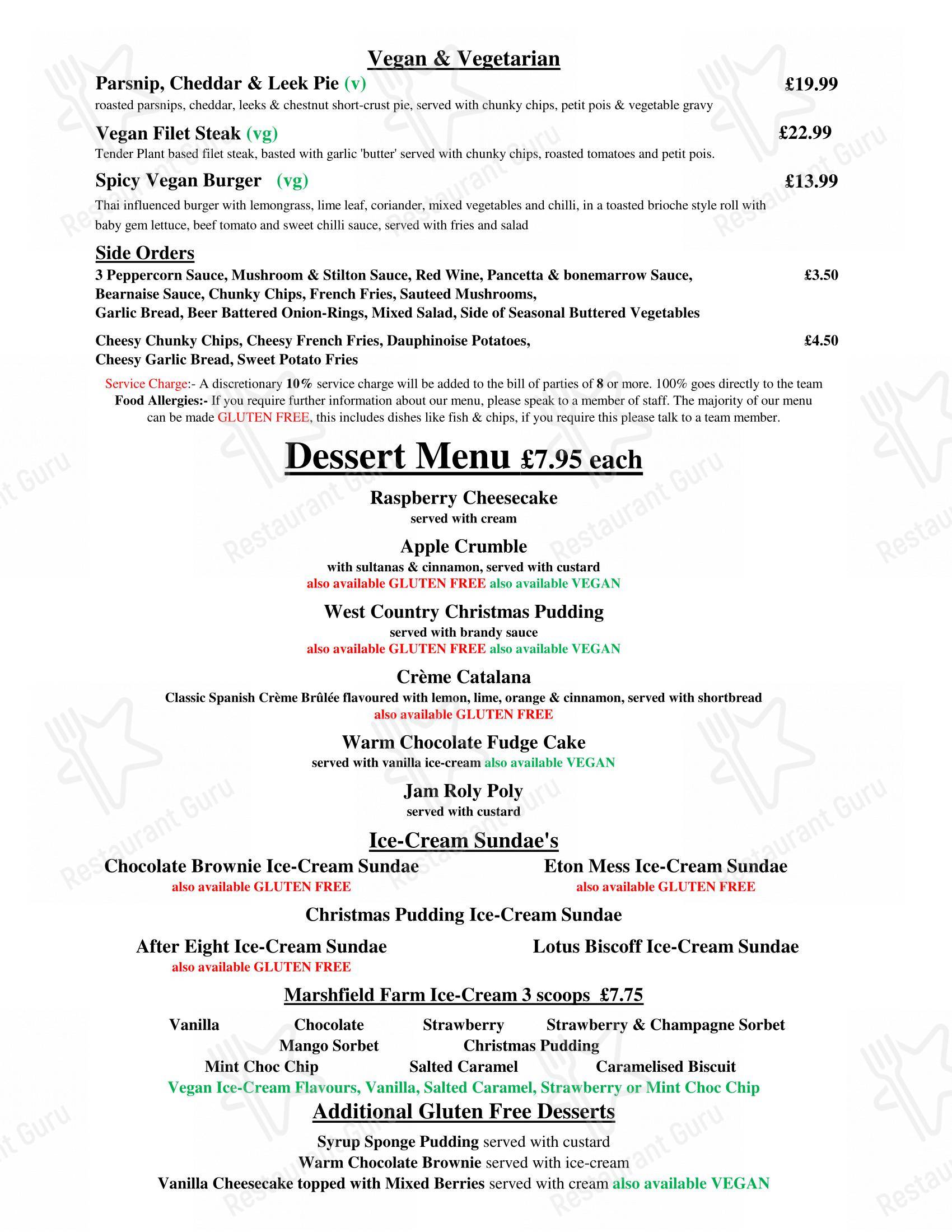 Menu at Westbrook Inn pub & bar, Bromham, 107 Westbrook Rd