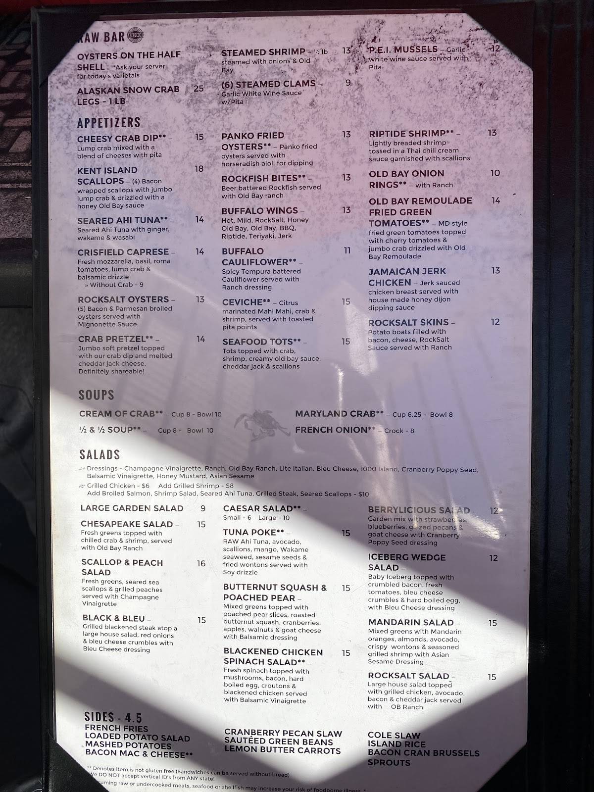 Menu at RockSalt Grille restaurant, Westminster