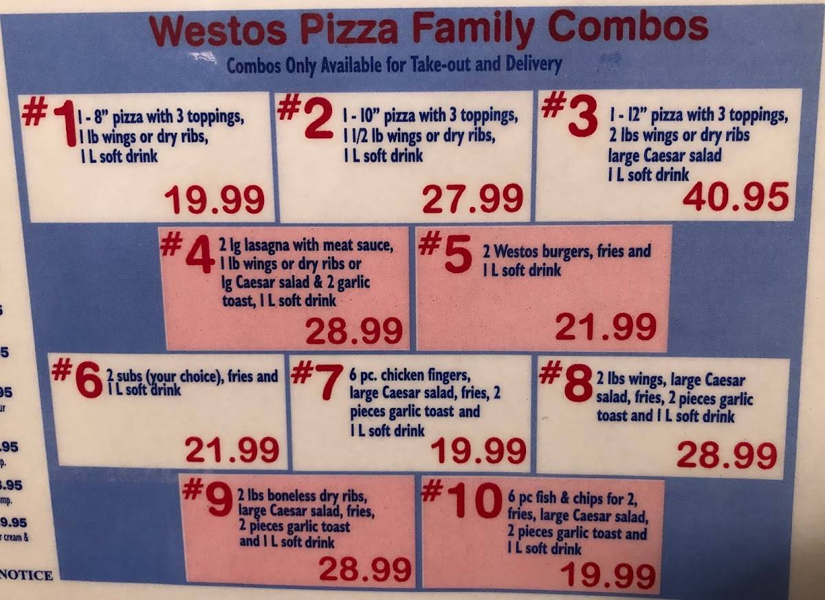 Menu at Westos 2 For 1 Pizza & Pasta pizzeria, Regina