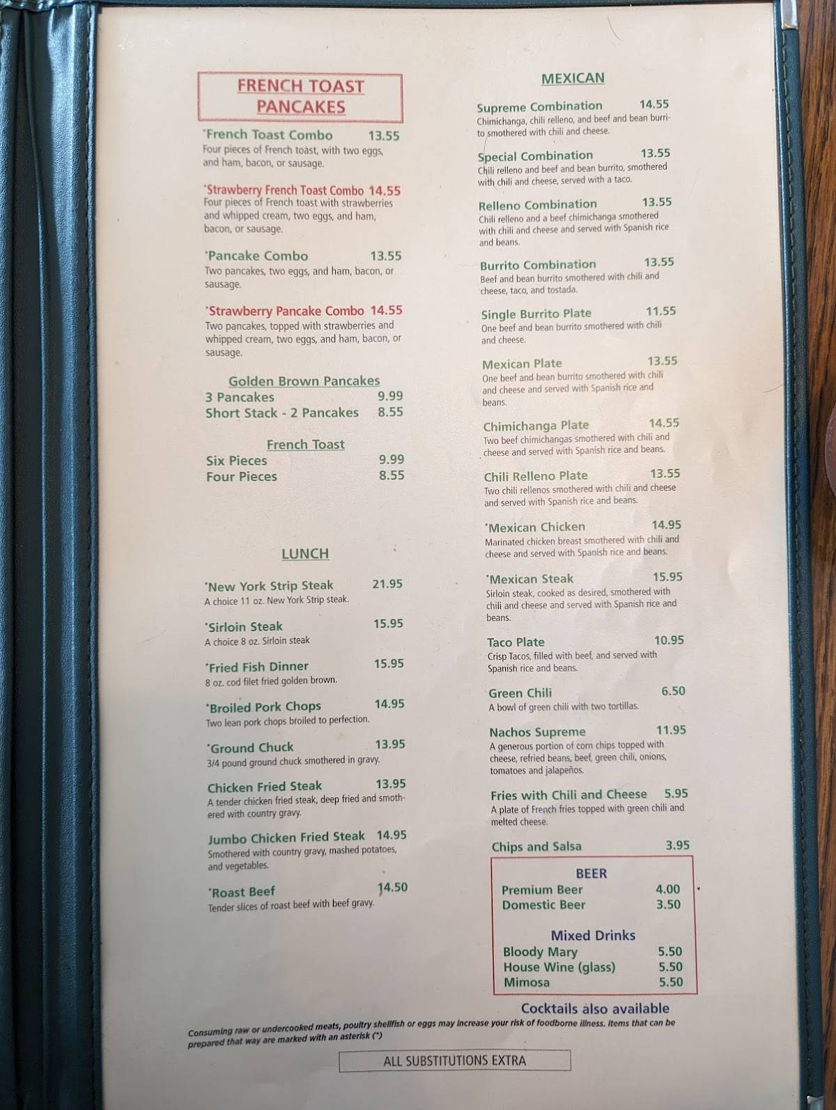 Menu at Westwood Inn restaurant, Lakewood