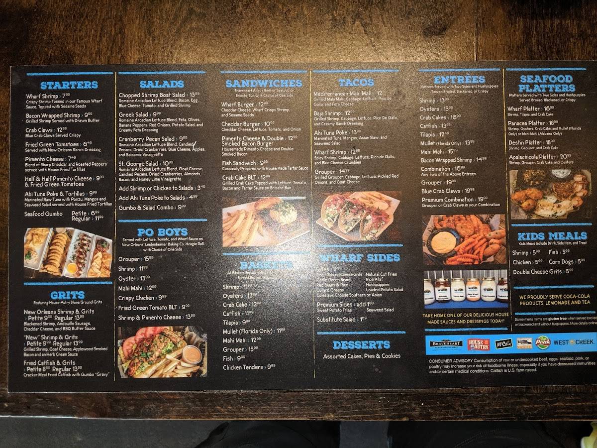 Menu at Wharf Casual Seafood Mahan restaurant, Tallahassee
