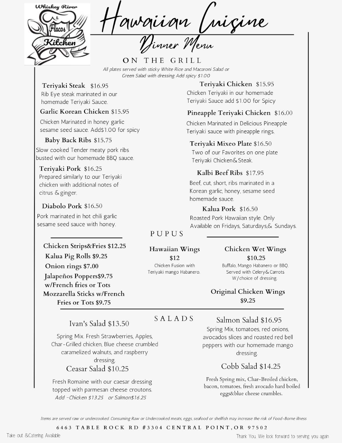 Menu at Whiskey River cafe, Central Point