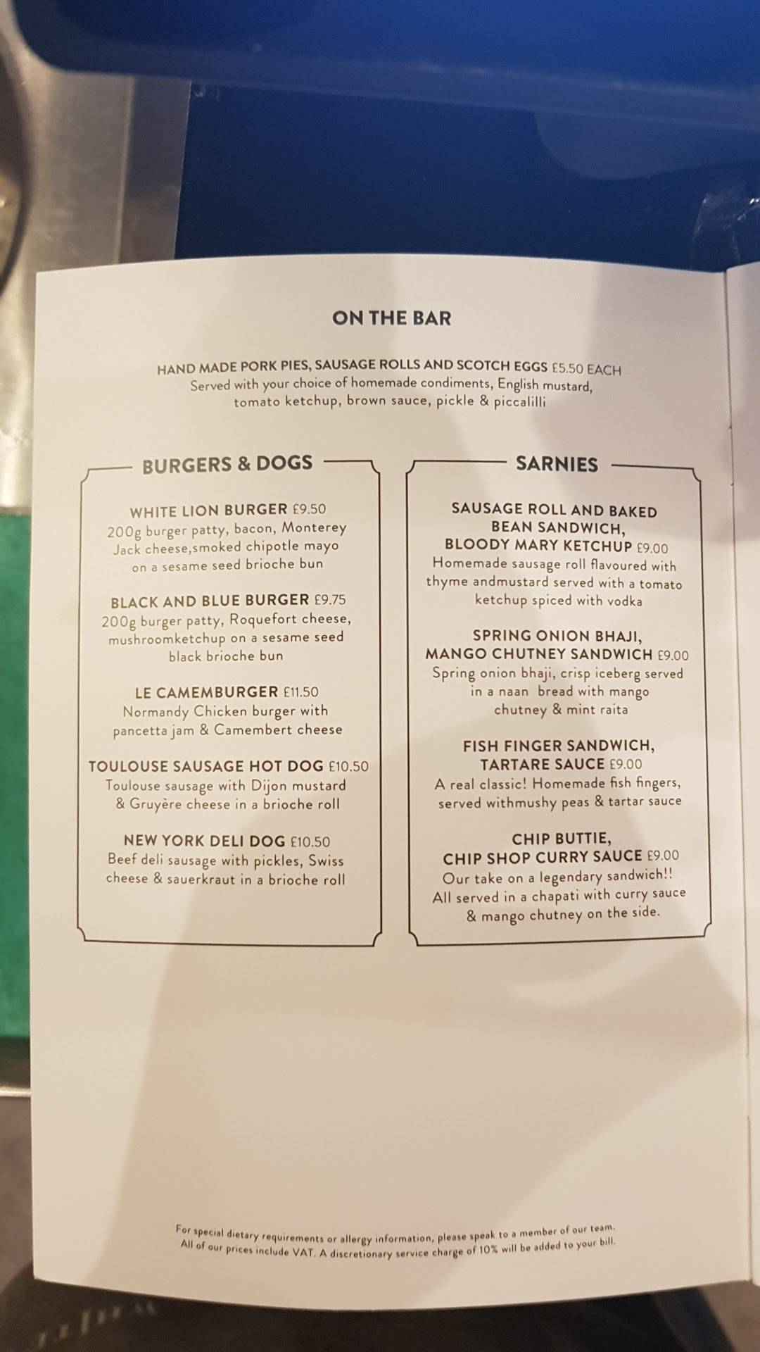 Menu at White Lion Terrace, Bristol Avon Gorge pub & bar, Bristol, Avon ...