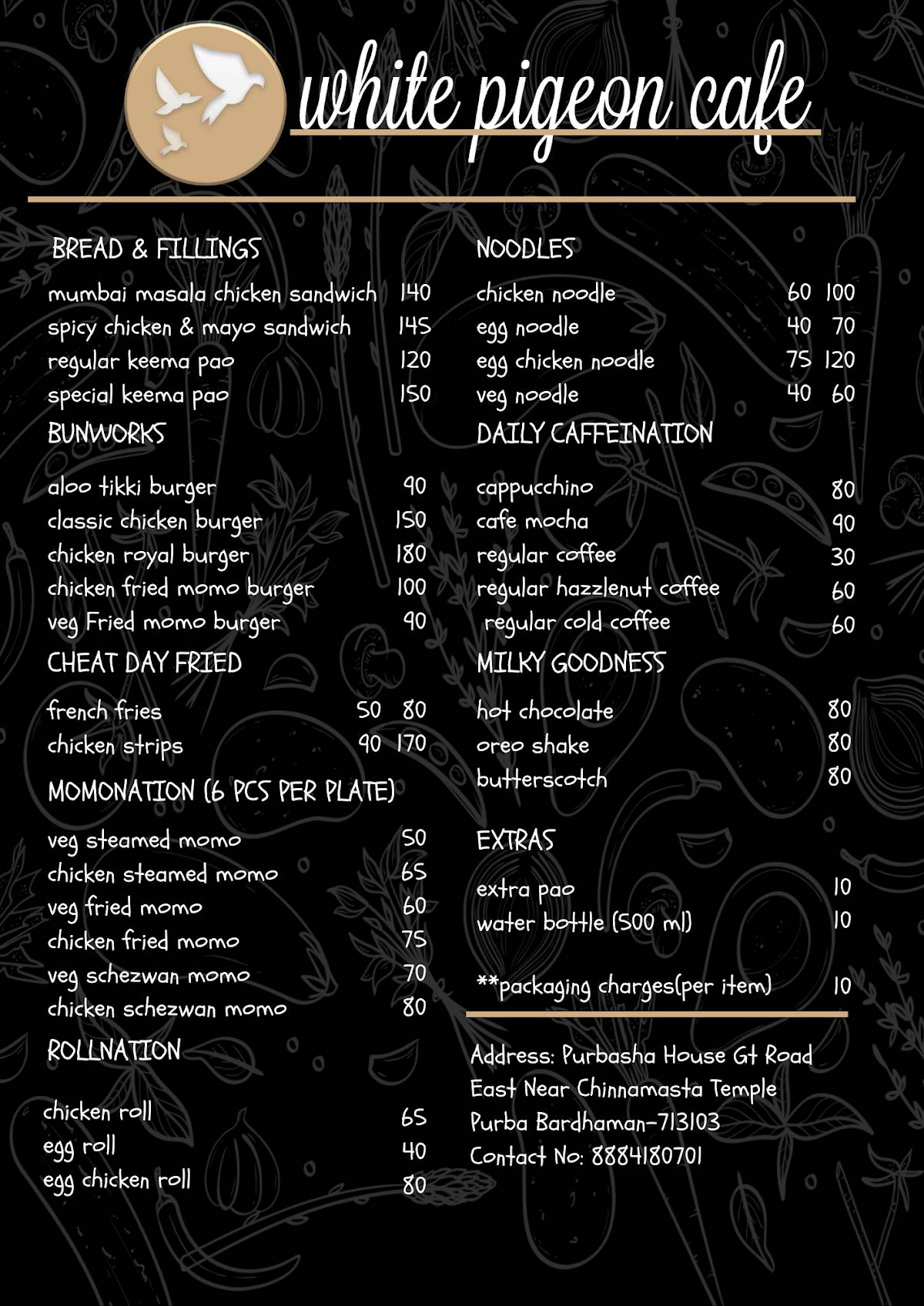Menu at White Pigeon Cafe, Bardhaman