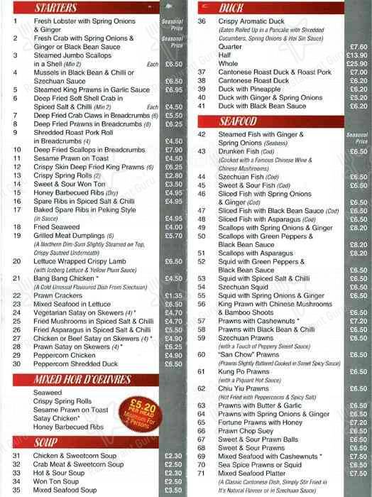 Menu at White Swan restaurant, Woodford, 30 The Broadway